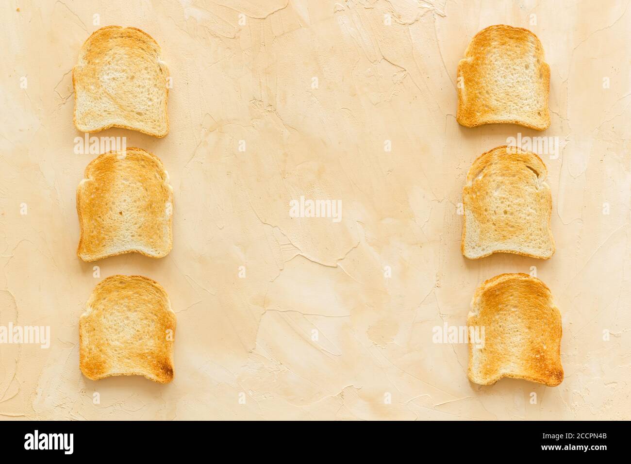 Food background layout with toast bread, top view Stock Photo - Alamy