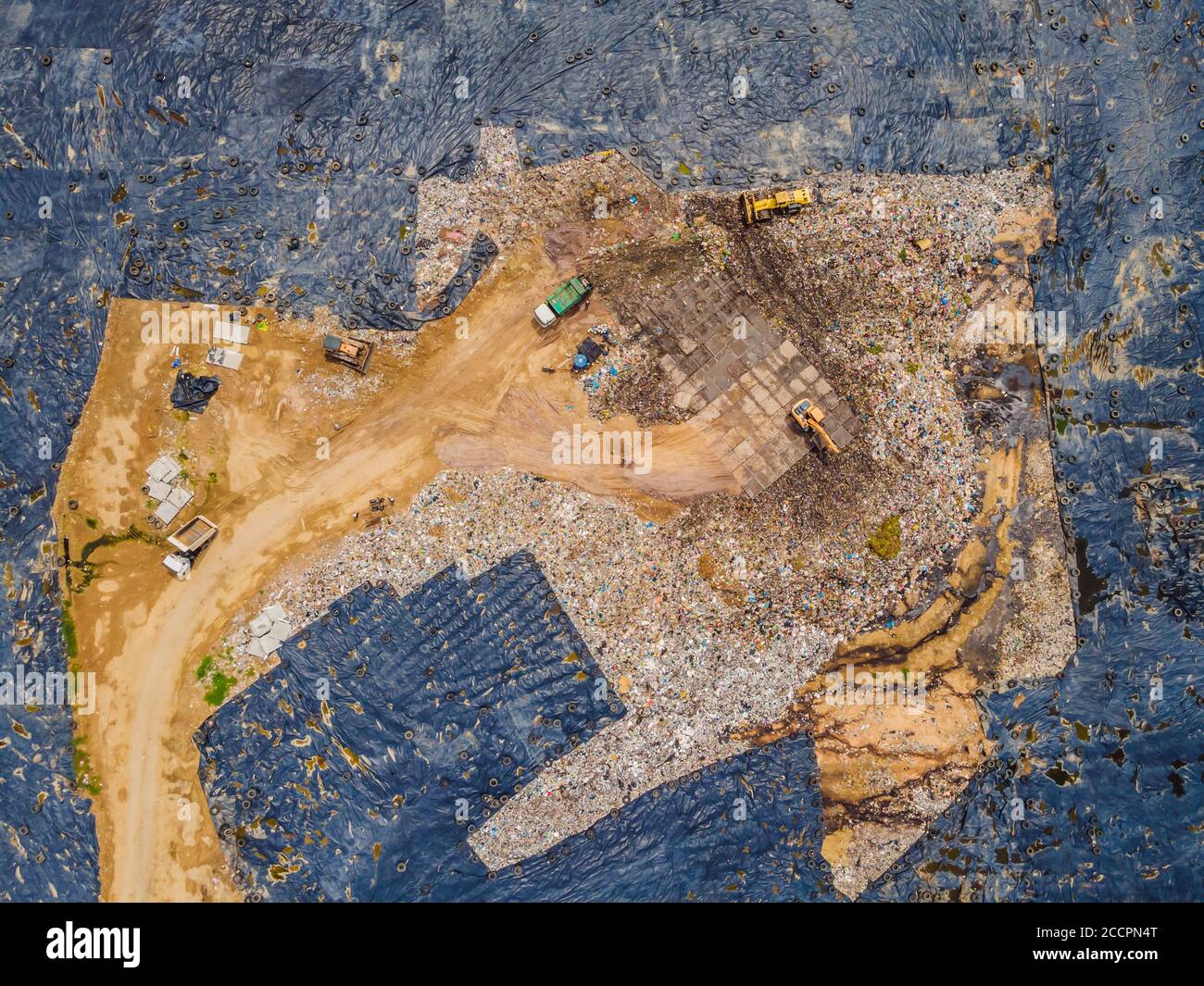 Aerial top view photo from flying drone of large garbage pile. Garbage ...