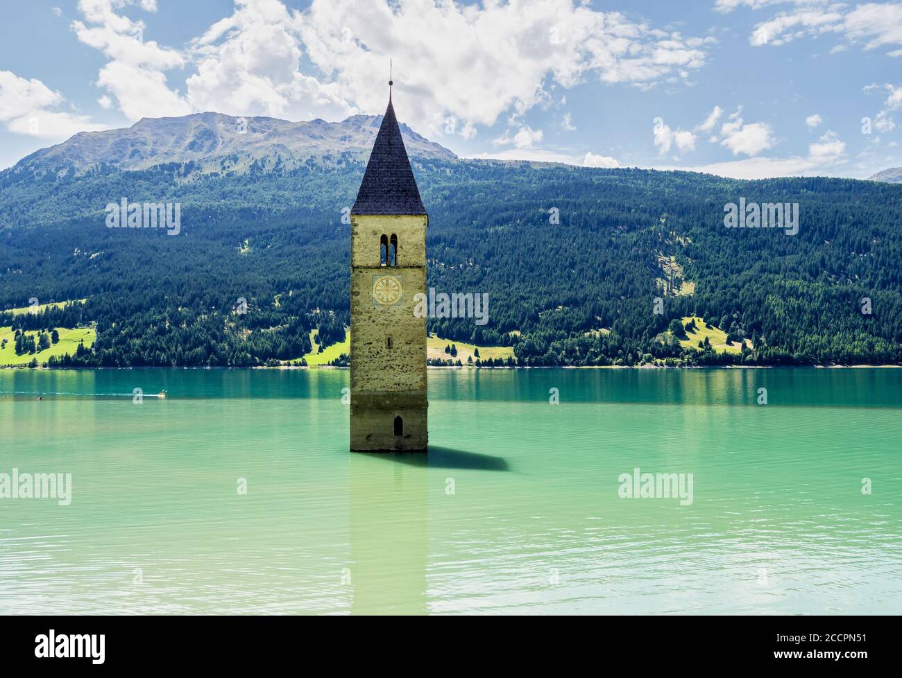 The famous bell tower in the Lake of Reschen - Lago di Resia in South ...