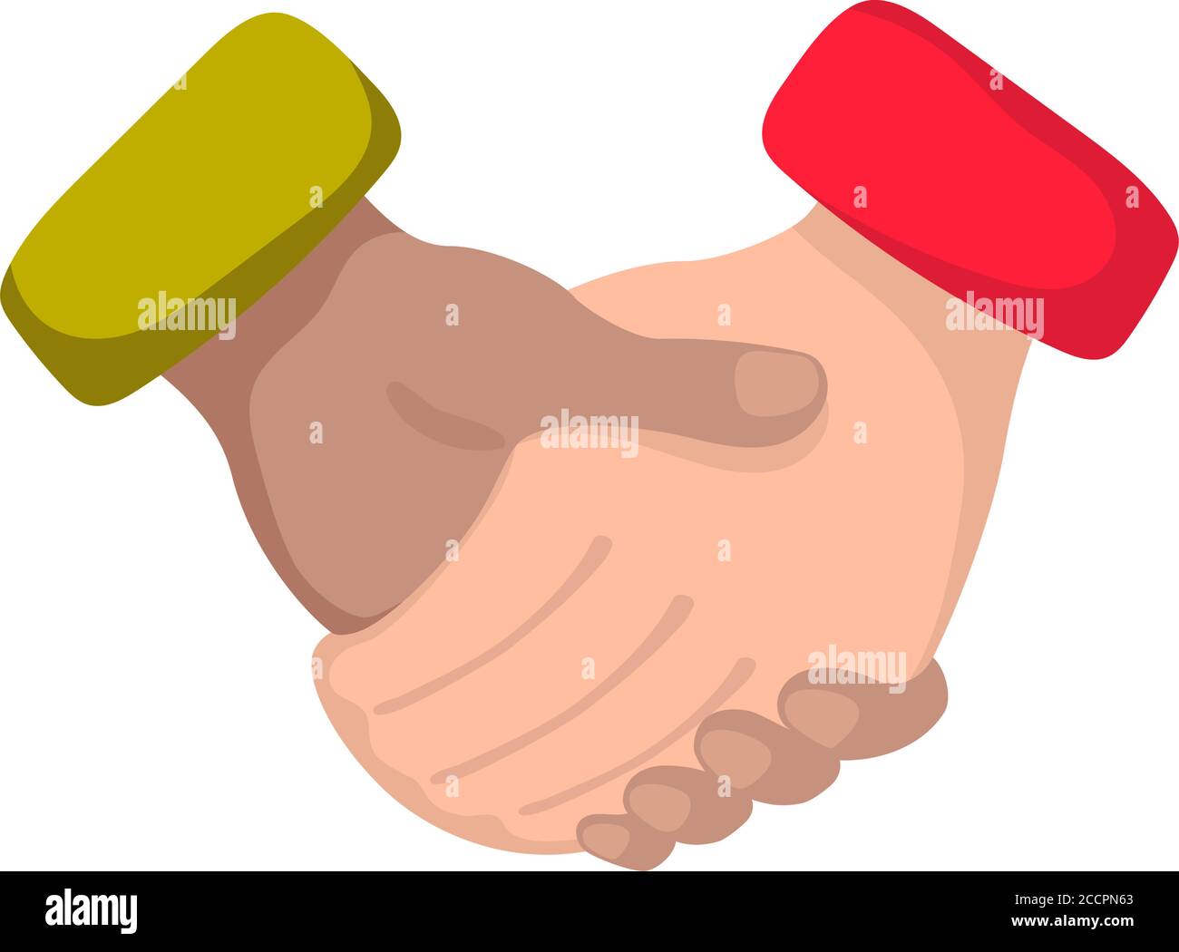 Hand shake of two people with different skin colors, vector icon on ...