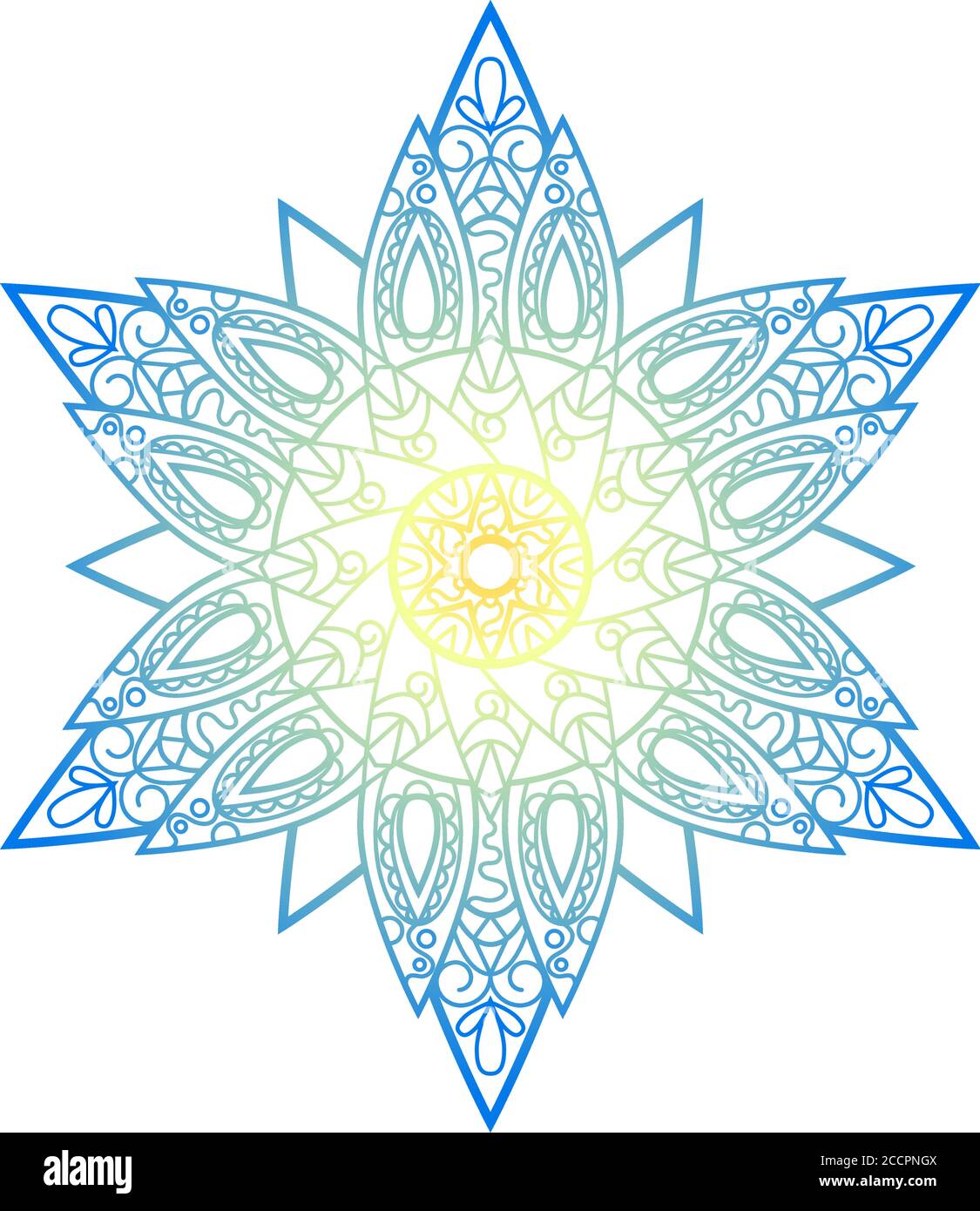 Blue yellow mandala ornament, abstract vector illustration on white ...