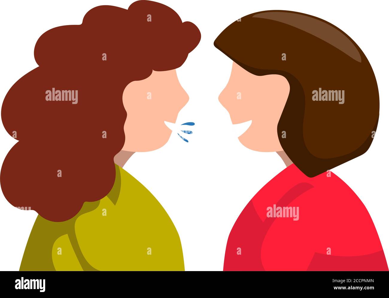 Two women speaking at a short distance, colorful vector icon on white ...