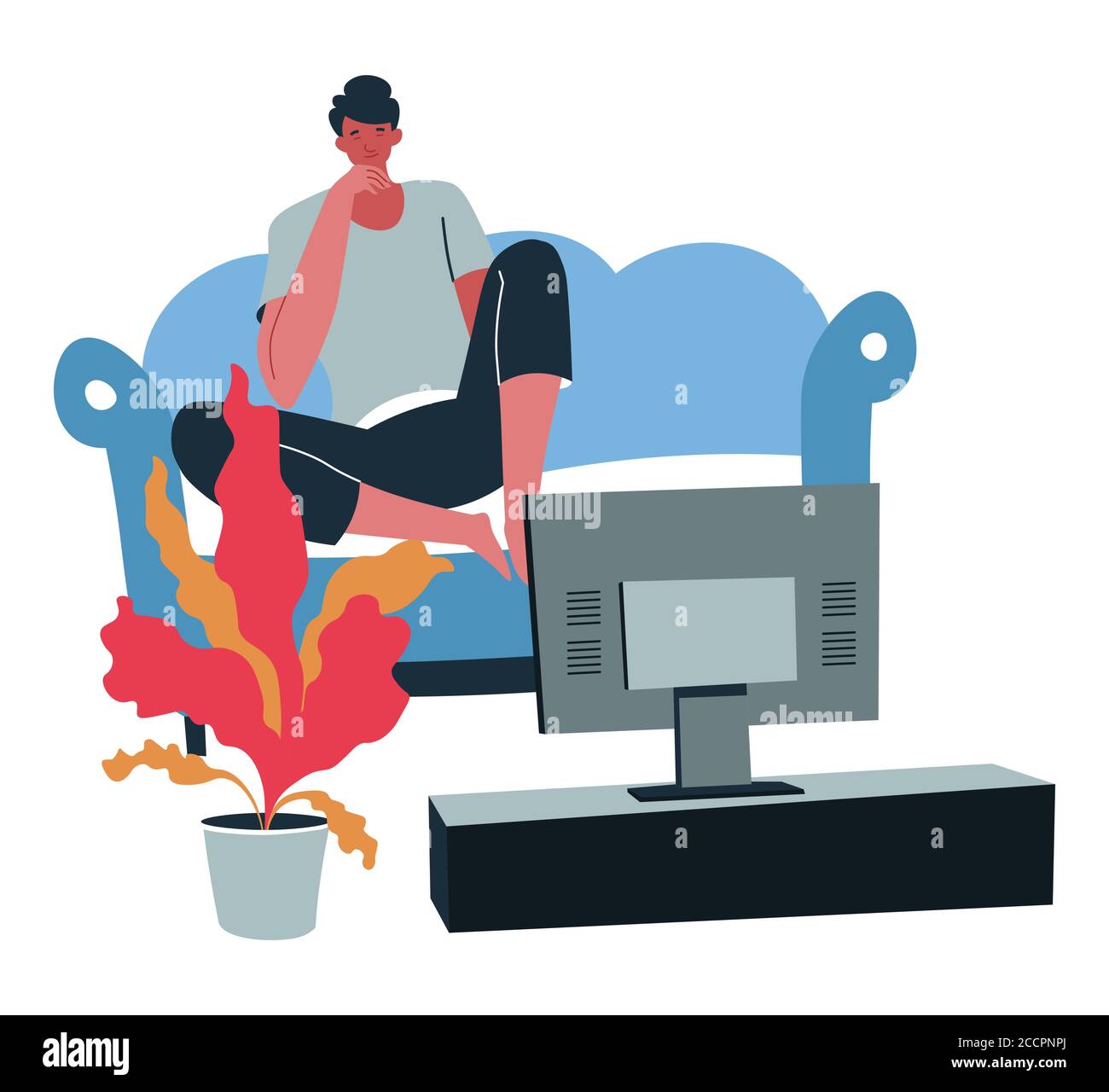 Relaxing home watching tv Stock Vector Images - Alamy