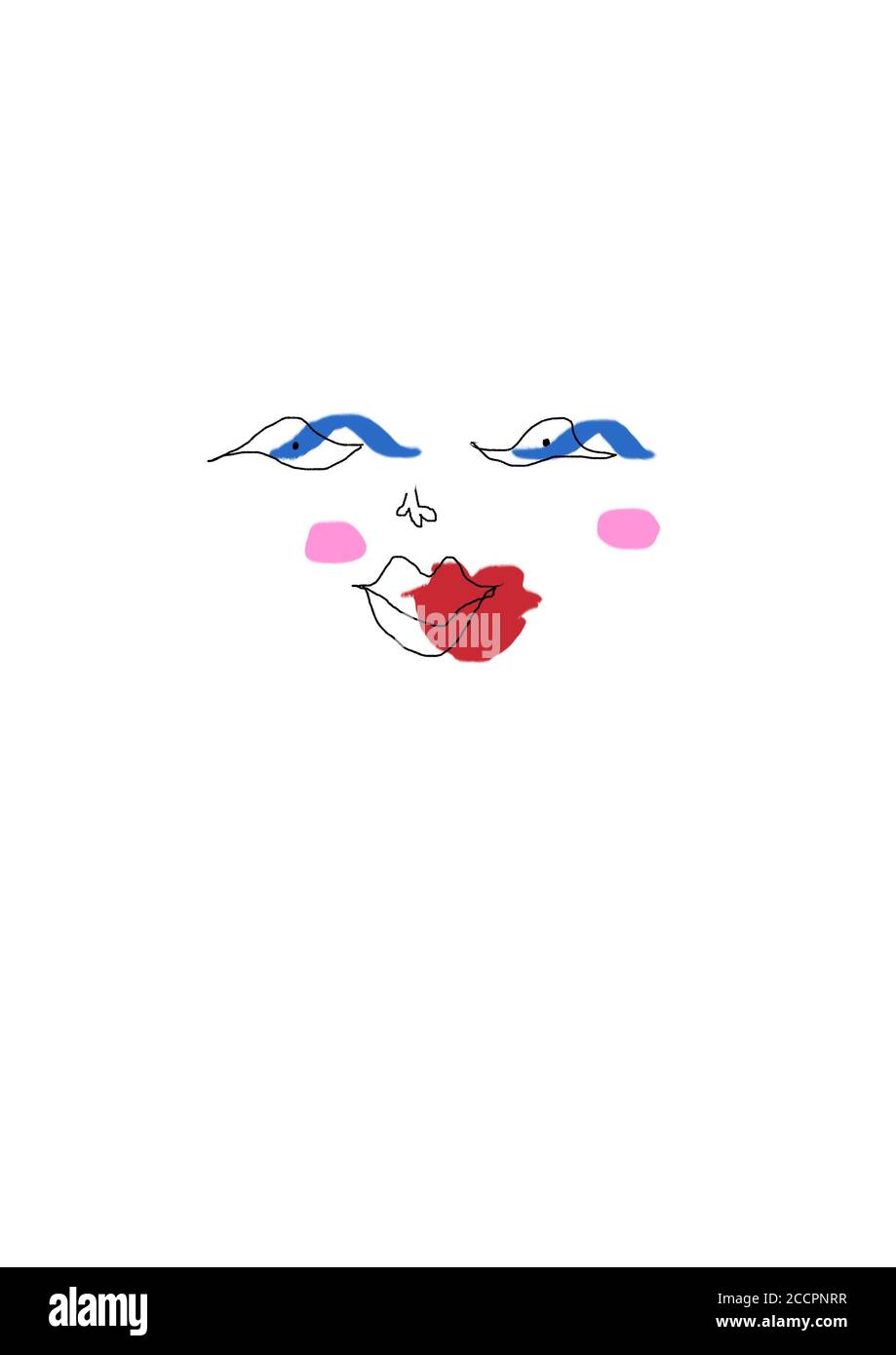 Simple Illustration of a Face with Shifted Makeup: Concept of Beauty ...
