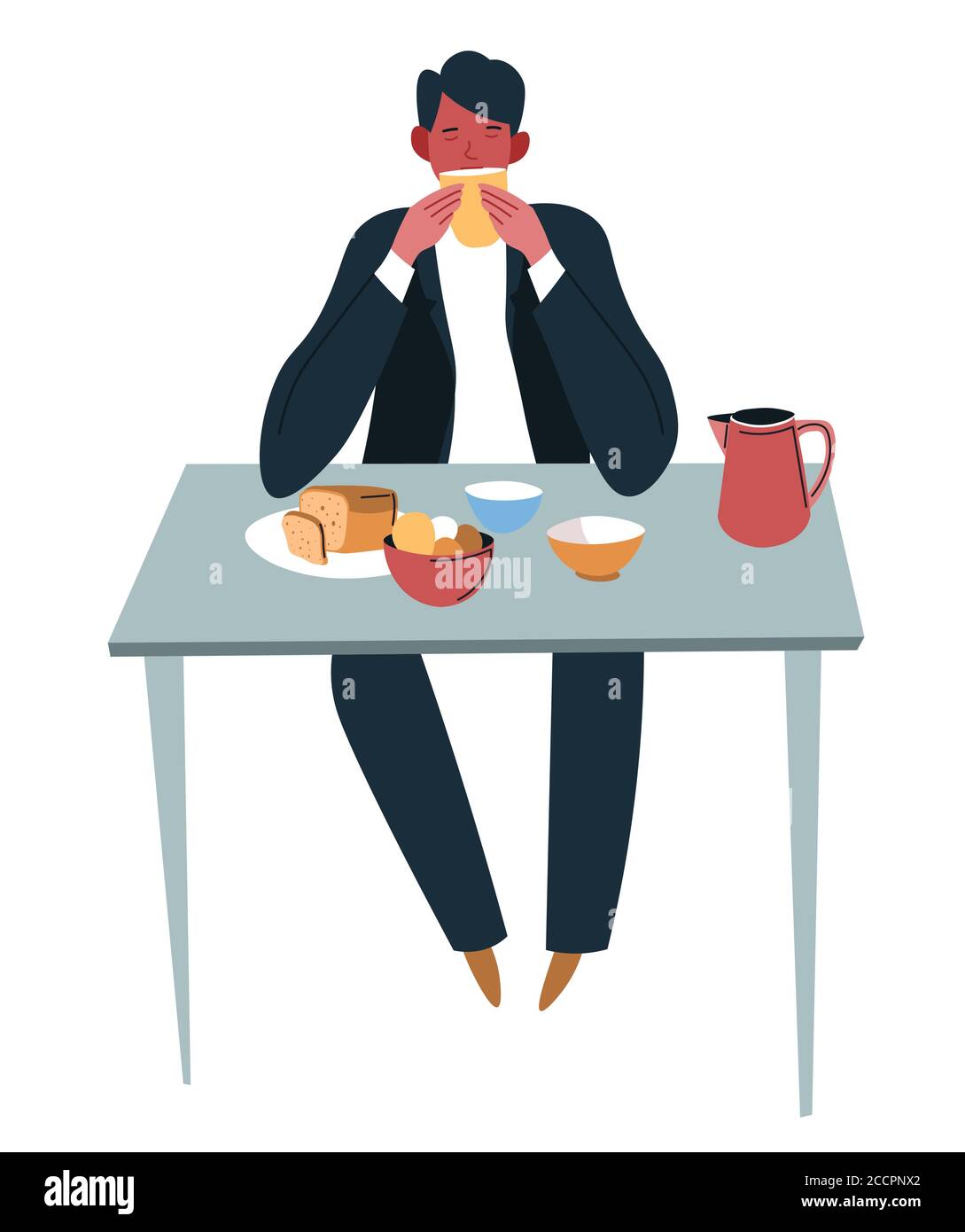 Man eating food at home or restaurant, businessman on break Stock ...