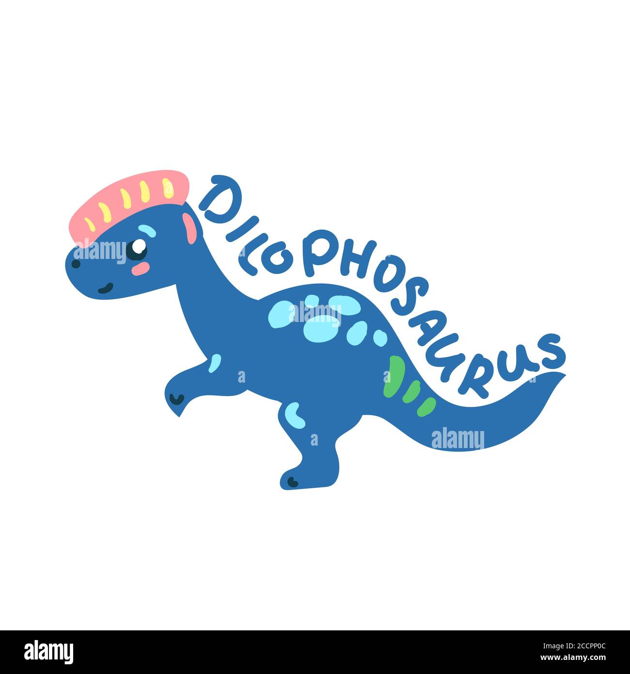 Cartoon dinosaur Dilophosaurus. Cute dino character isolated. Playful dinosaur vector ...
