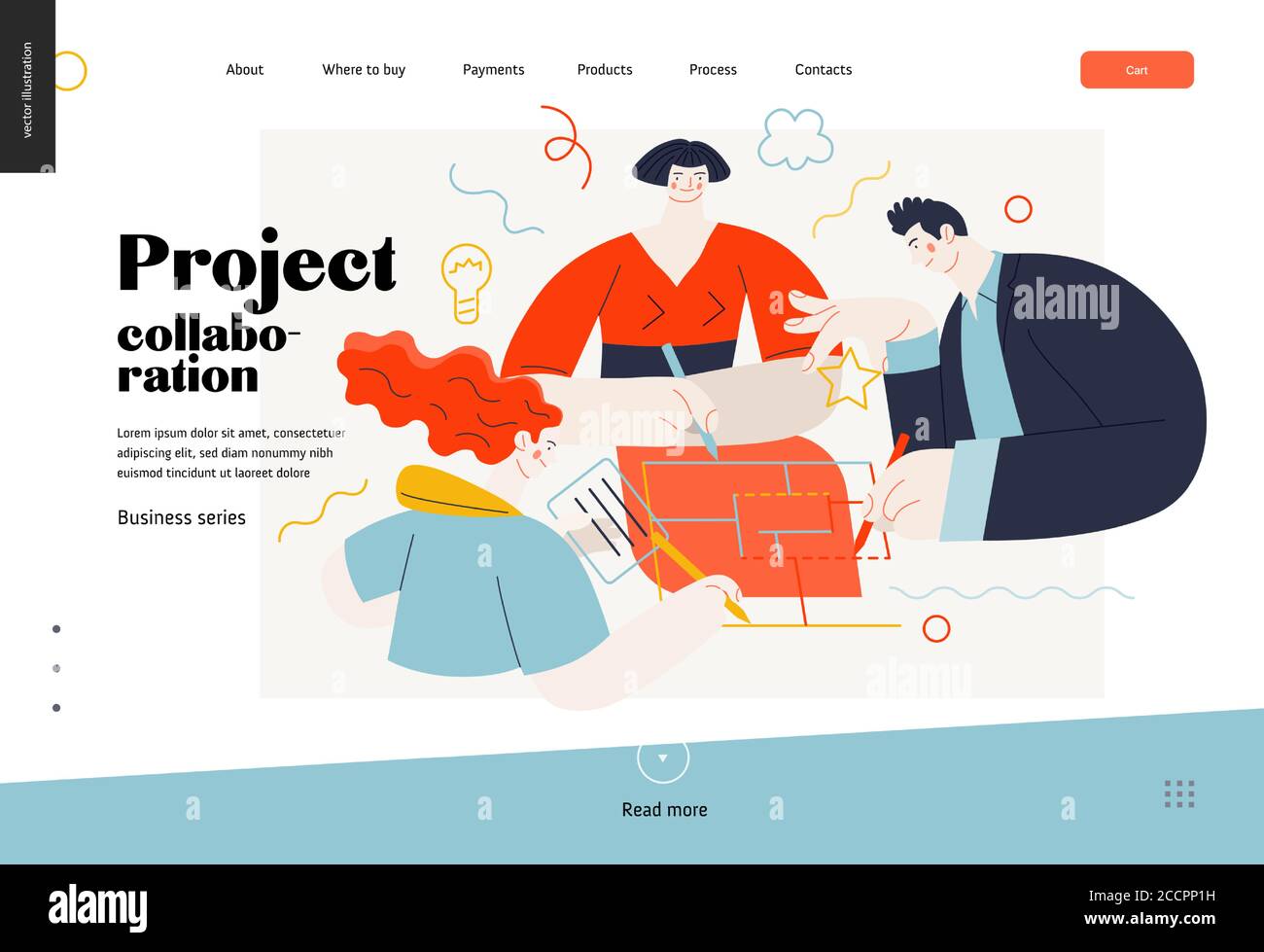 Business topics - project collaboration, web template. Flat style ...