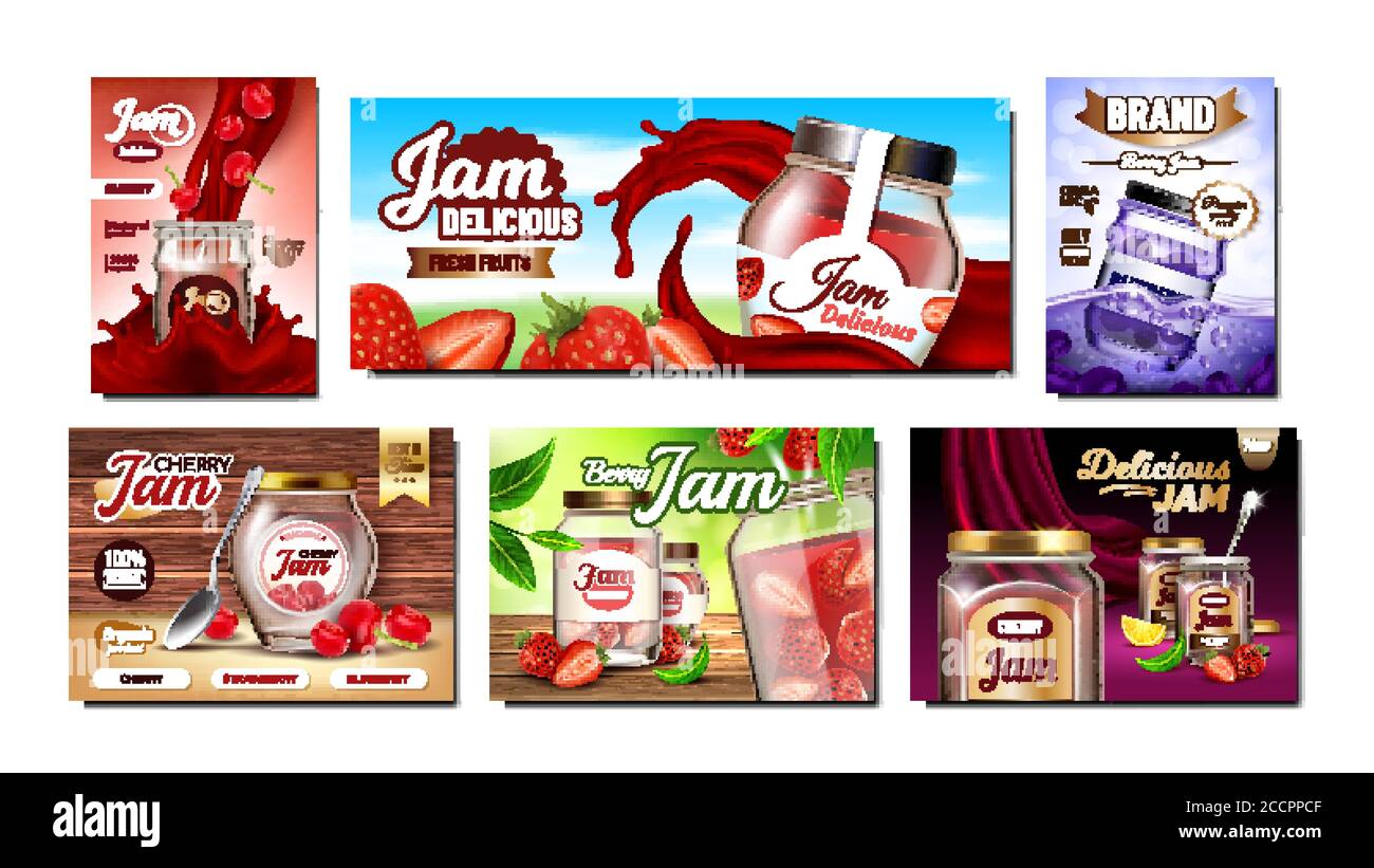 Jam Dessert Creative Promo Posters Set Vector Stock Vector Image & Art ...