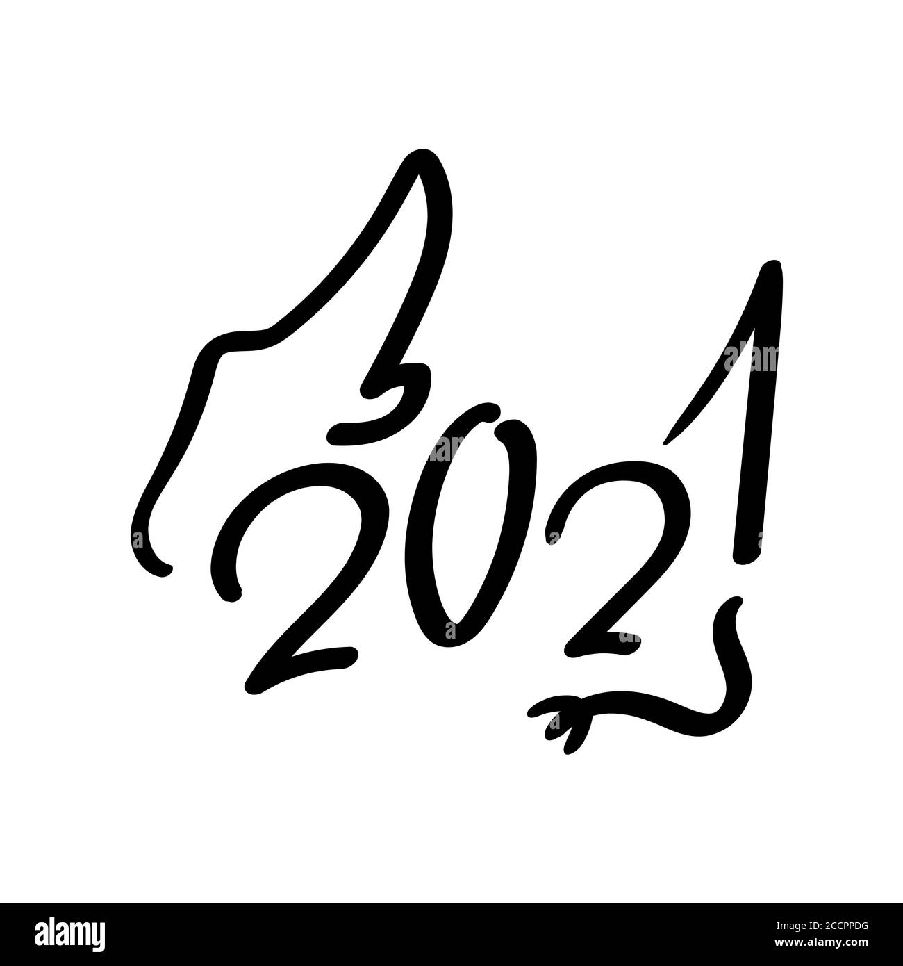 2021 Lettering inscription with ox head silhouette. 2021 Lunar Year ...