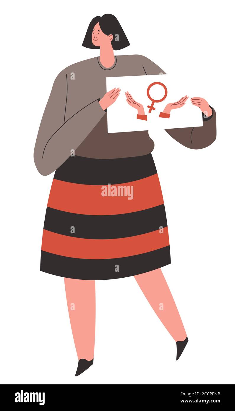 Feminist With Signboard Female Character Standing For Gender Equality