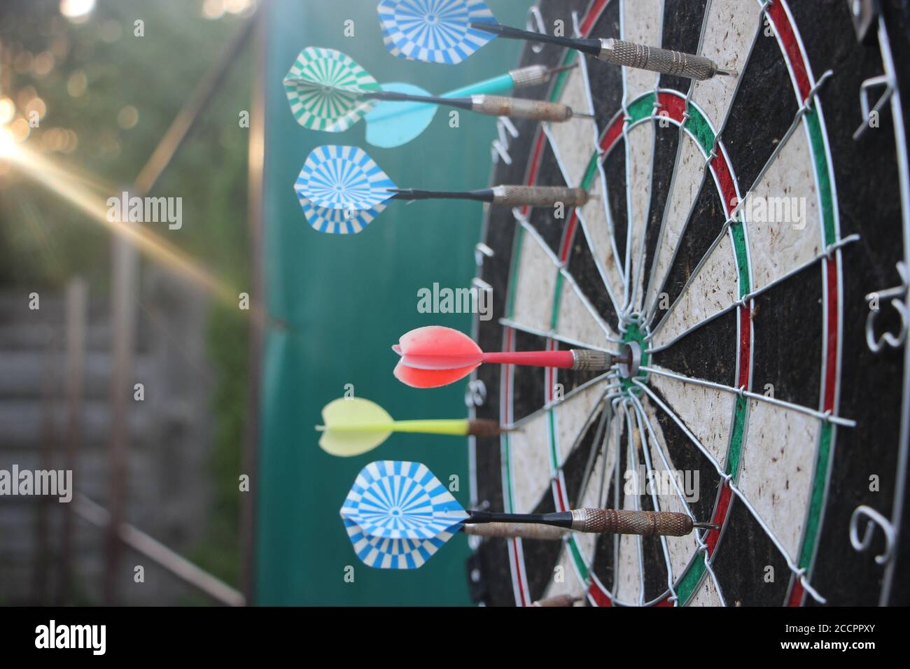 Darts target closeup. Success hitting target aim goal achievement ...