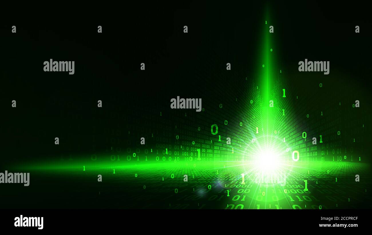 Binary code in futuristic matrix cyberspace, abstract shining green ...