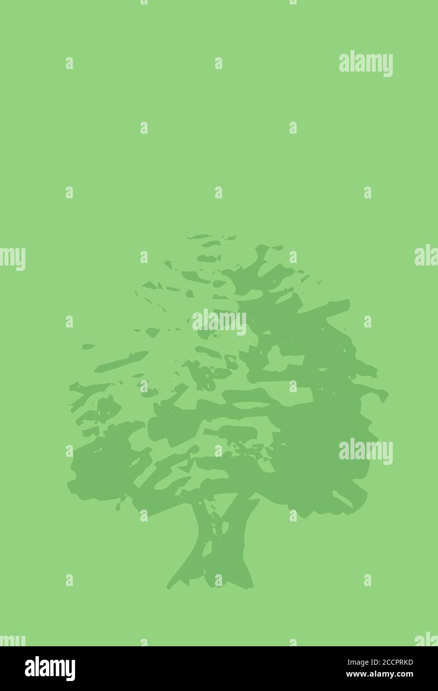 Blank postcard with tree sketch silhouette. Big old tree stamp or ...