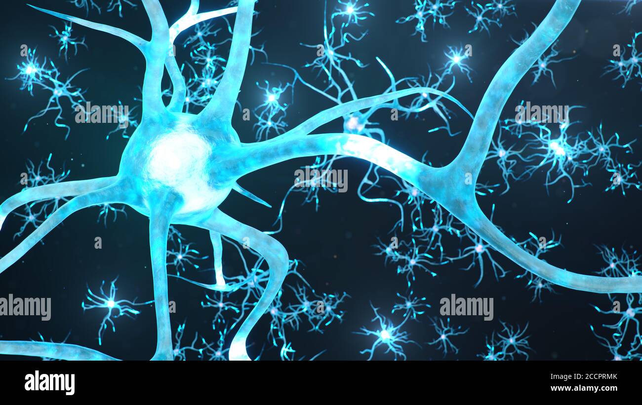 Conceptual illustration of neuron cells send an electrical charge for ...