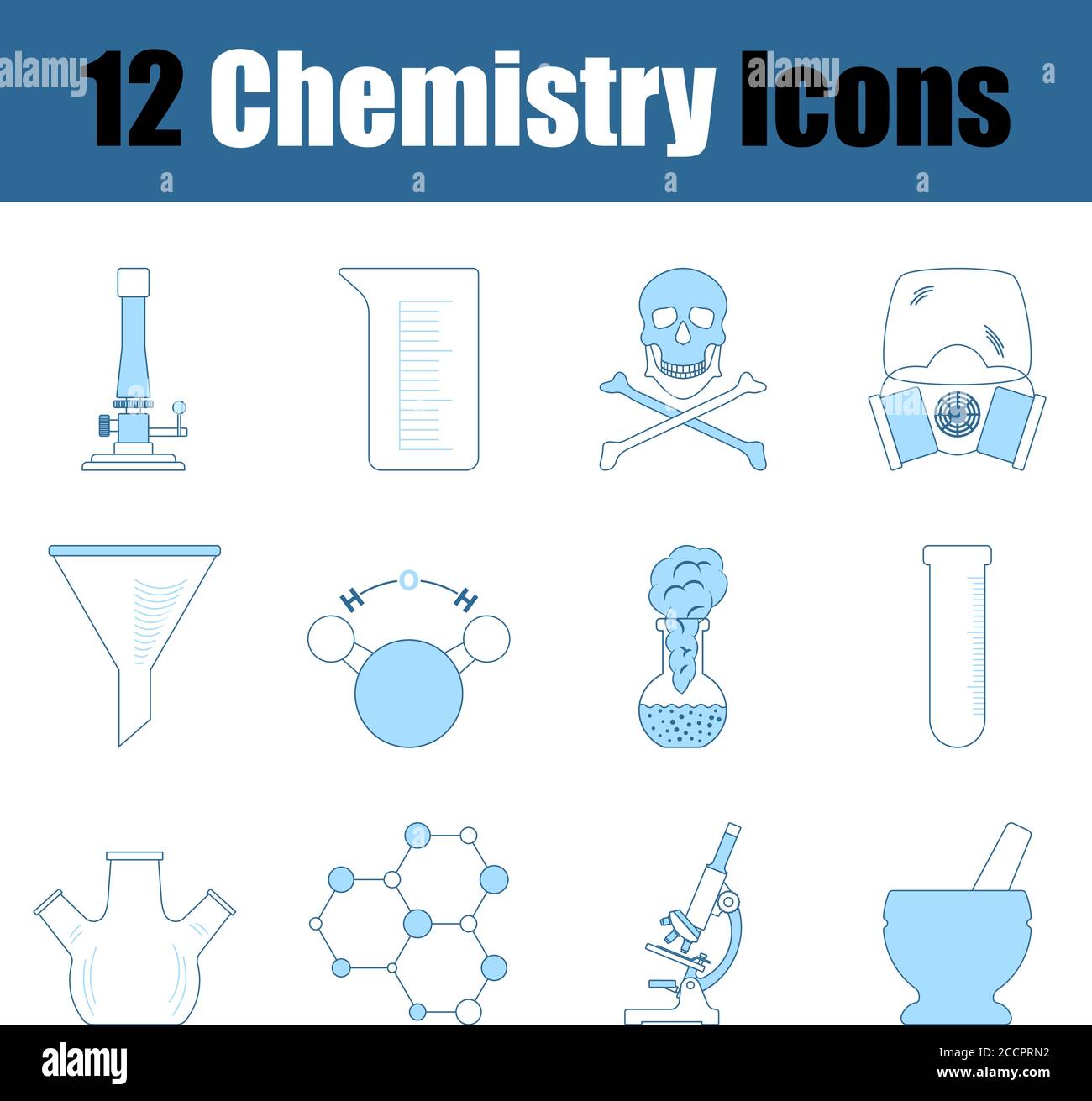 Chemistry Icon Set. Thin Line With Blue Fill Design. Vector ...