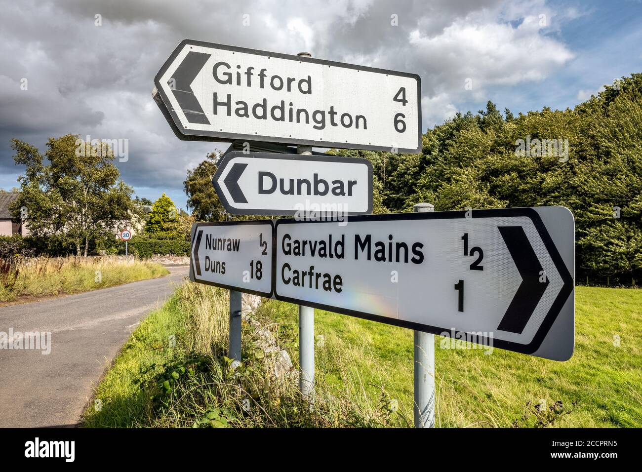 Road Sign on the outskirts of Garvald, East Lothian, Scotland, UK Stock ...