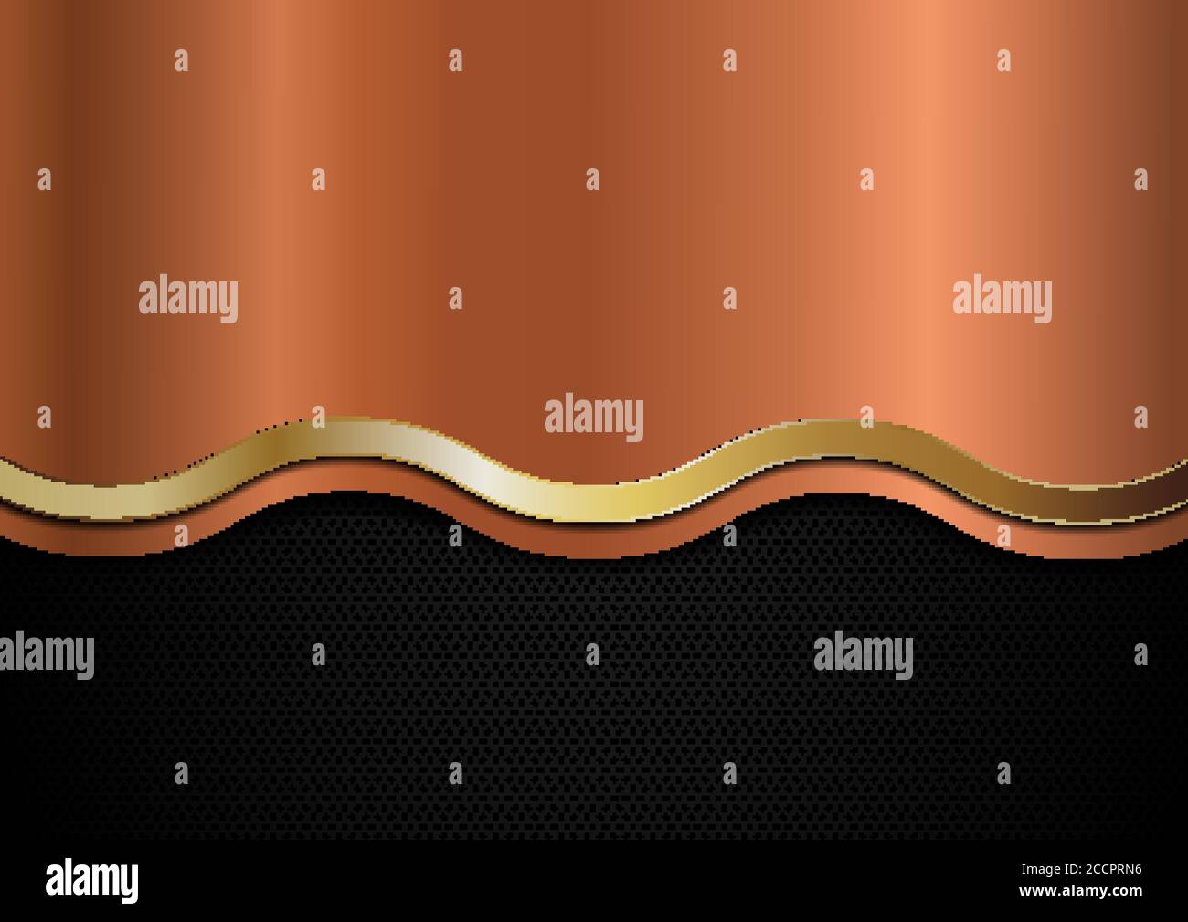 Abstract copper and golden wave line stripes on black background ...