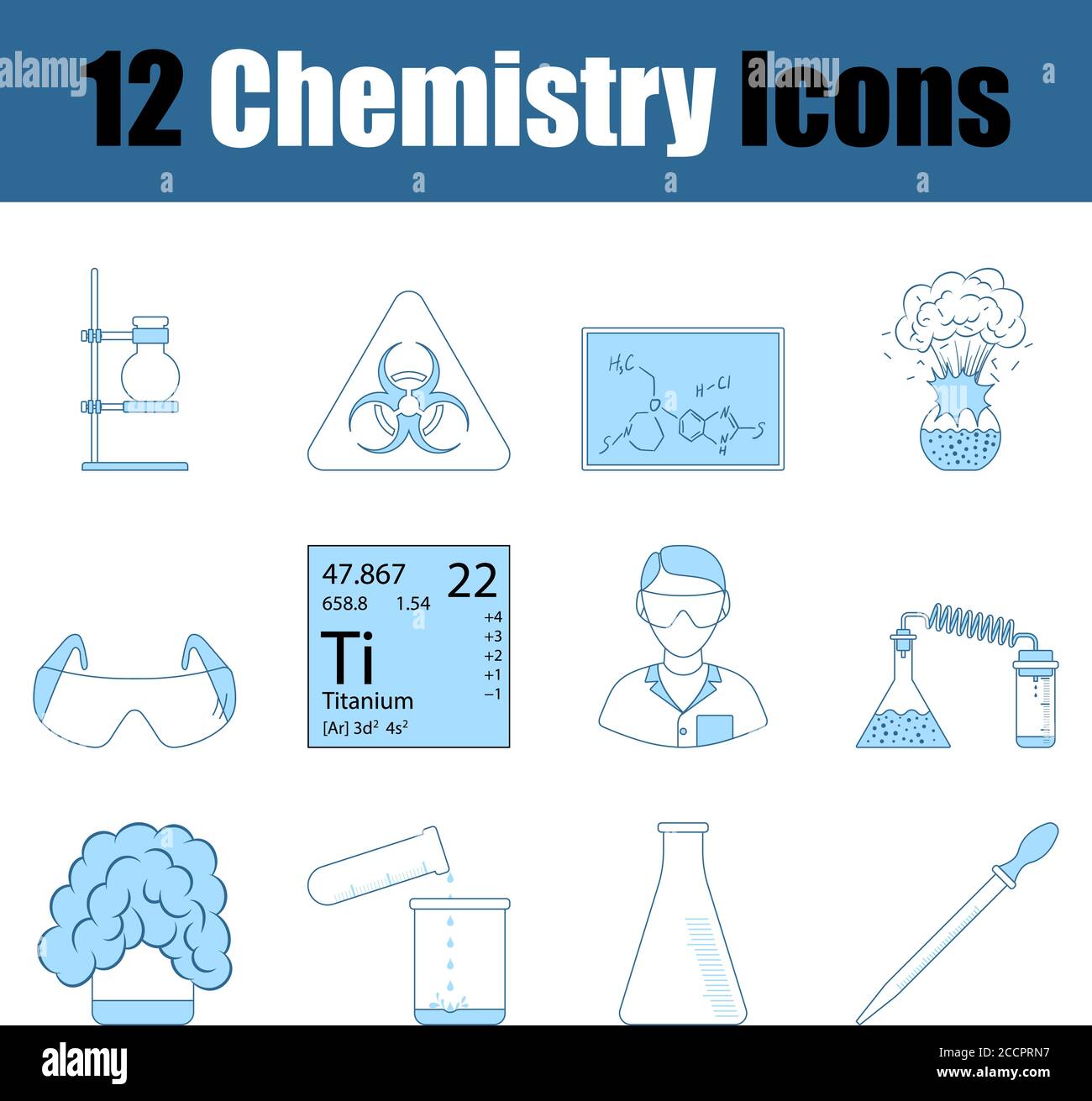 Chemistry Icon Set. Thin Line With Blue Fill Design. Vector ...