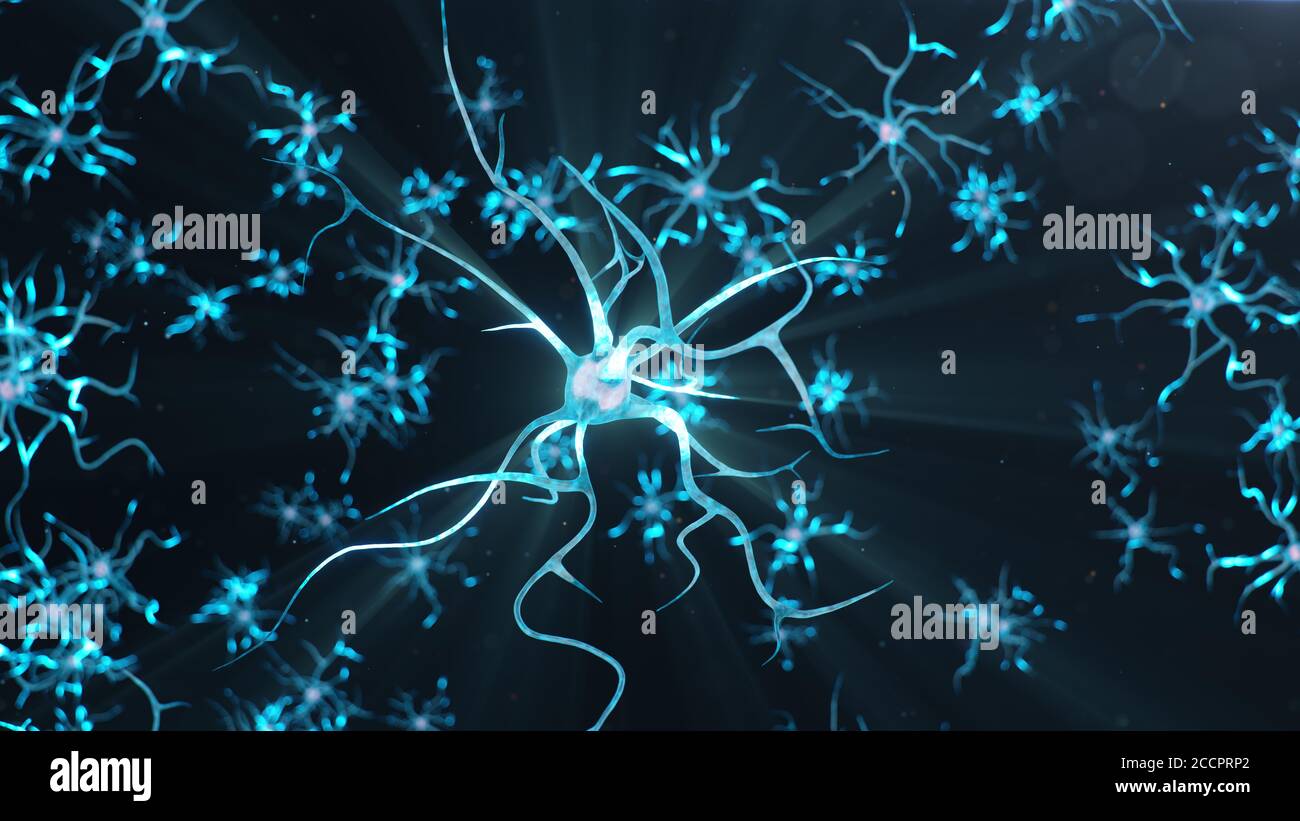 Conceptual illustration of neuron cells send an electrical charge for ...