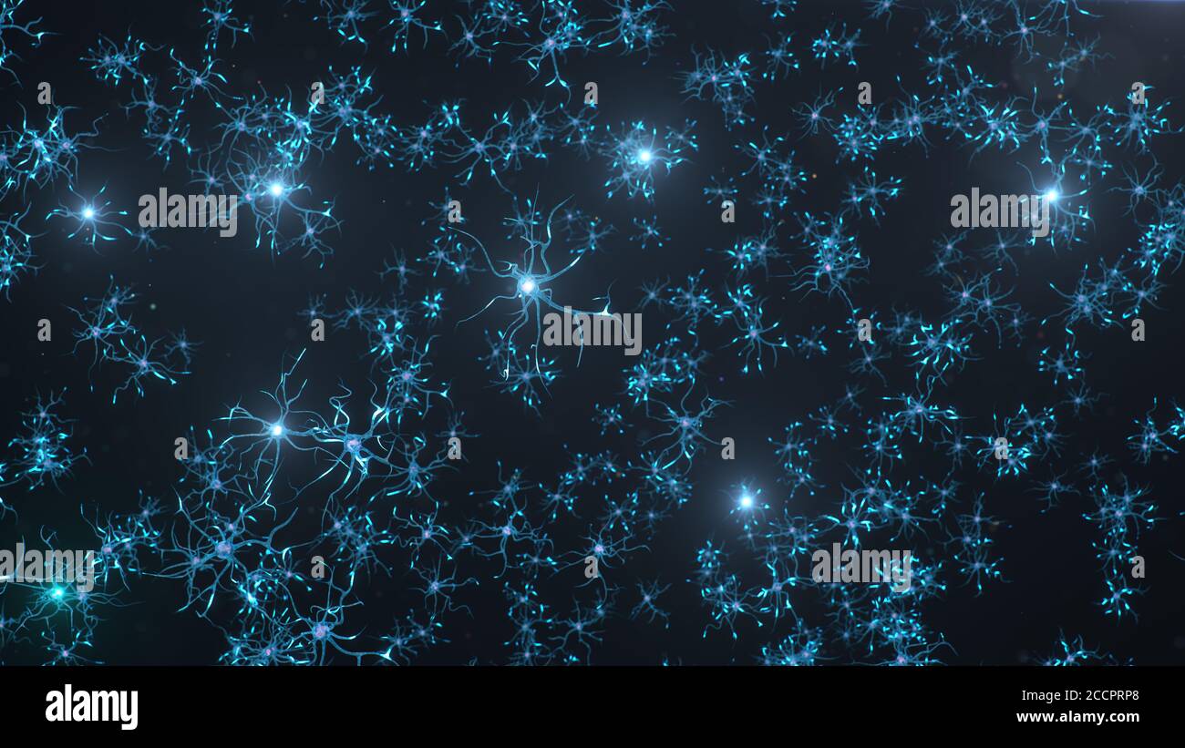 Conceptual illustration of neuron cells send an electrical charge for ...
