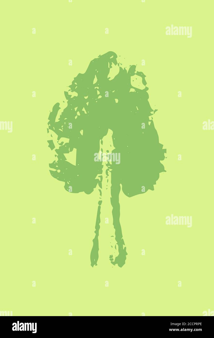 Blank postcard with handsketched tree silhouette. Blooming tree stamp ...