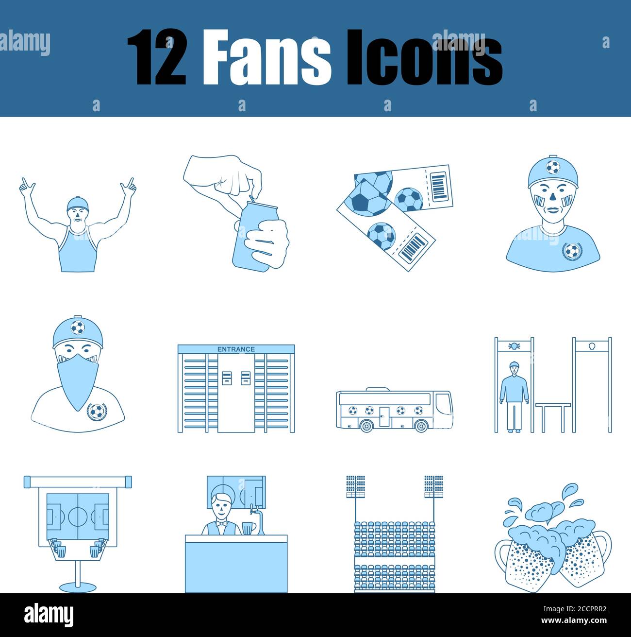 Fans Icon Set. Thin Line With Blue Fill Design. Vector Illustration ...