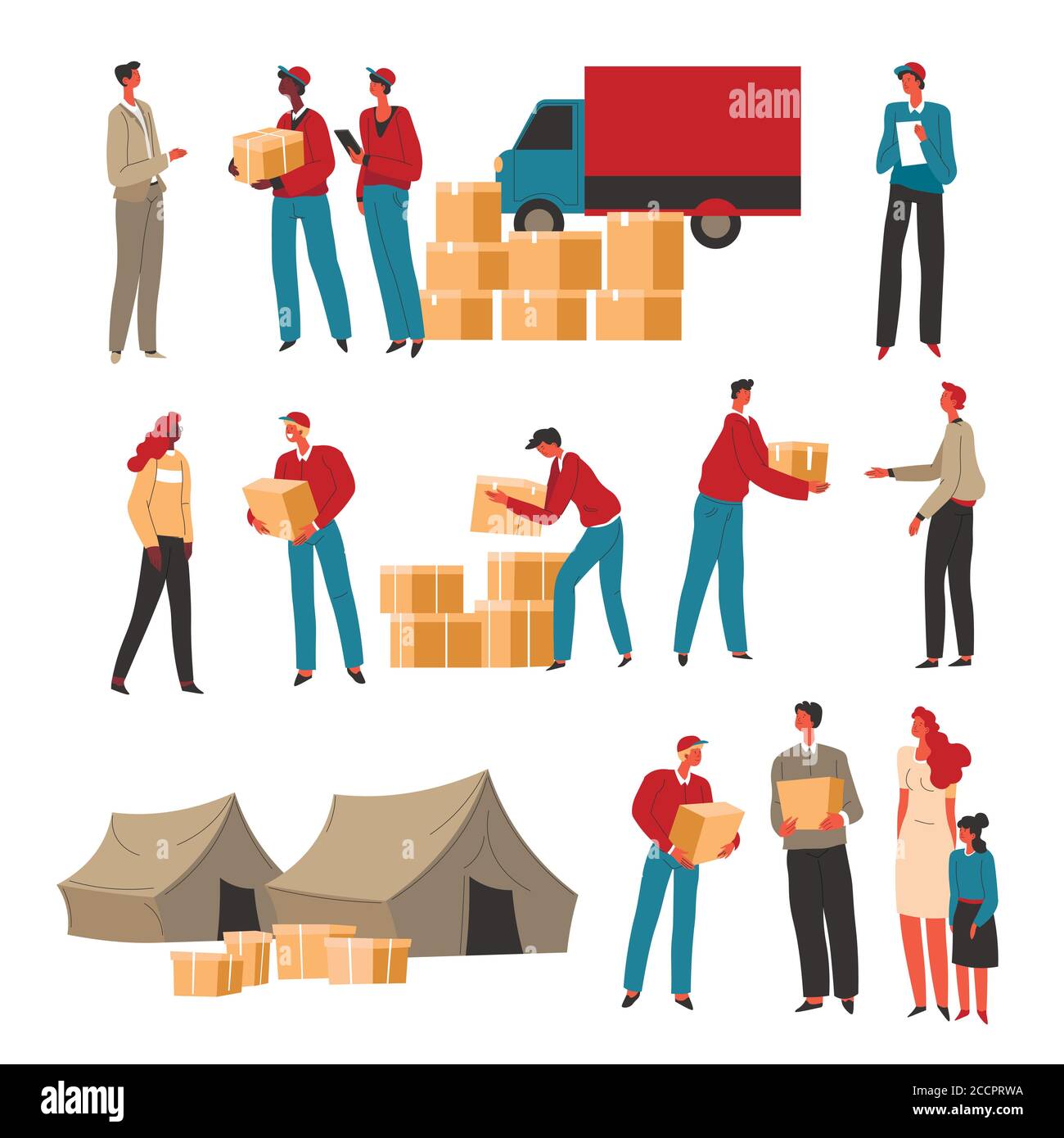 Humanitarian help from volunteers, giving parcels and goods Stock ...