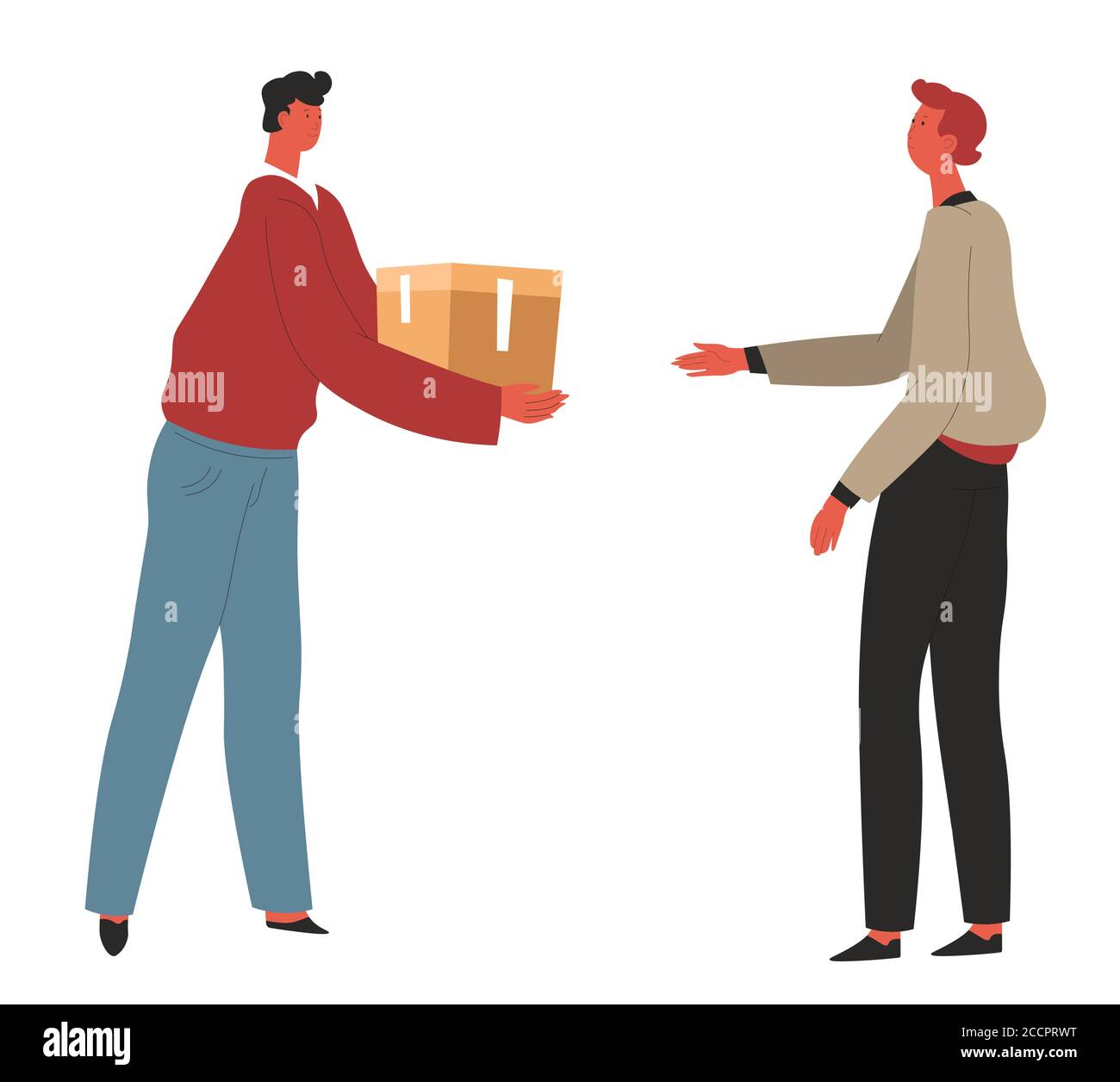 Deliveryman with parcel for client, humanitarian help vector Stock ...