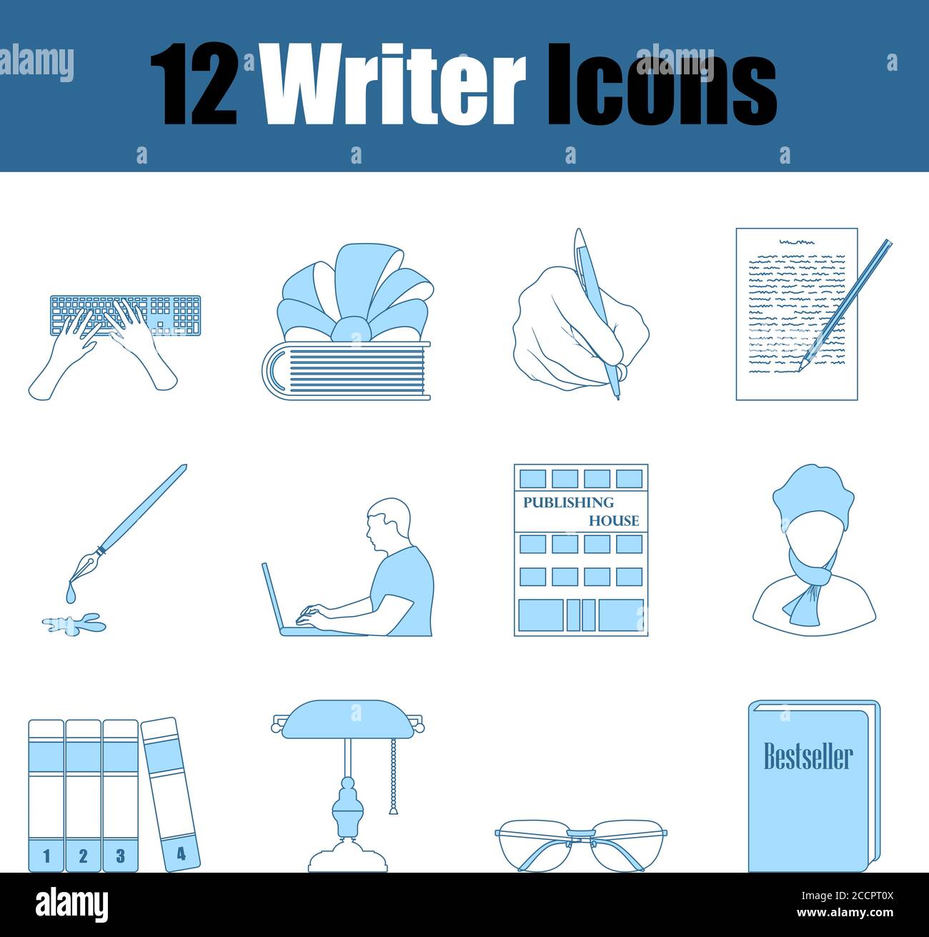 Writer Icon Set. Thin Line With Blue Fill Design. Vector Illustration ...