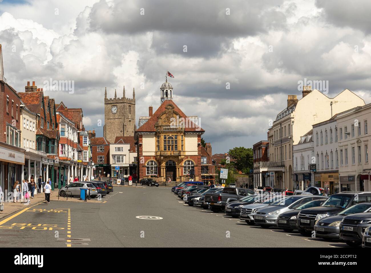 Marlborough High Street with the Town Hall and St Mary's Church clock ...