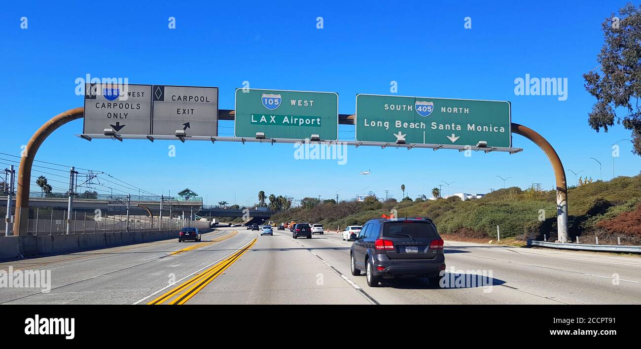 California highway, bound for LAX airport, Los Angeles California ...