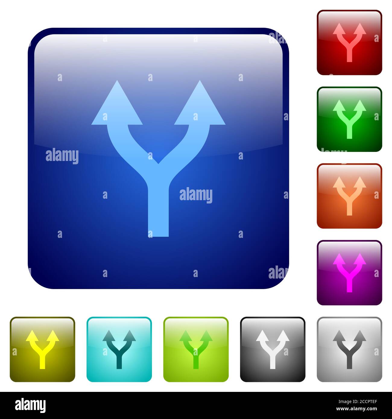 Split arrows up icons in rounded square color glossy button set Stock ...