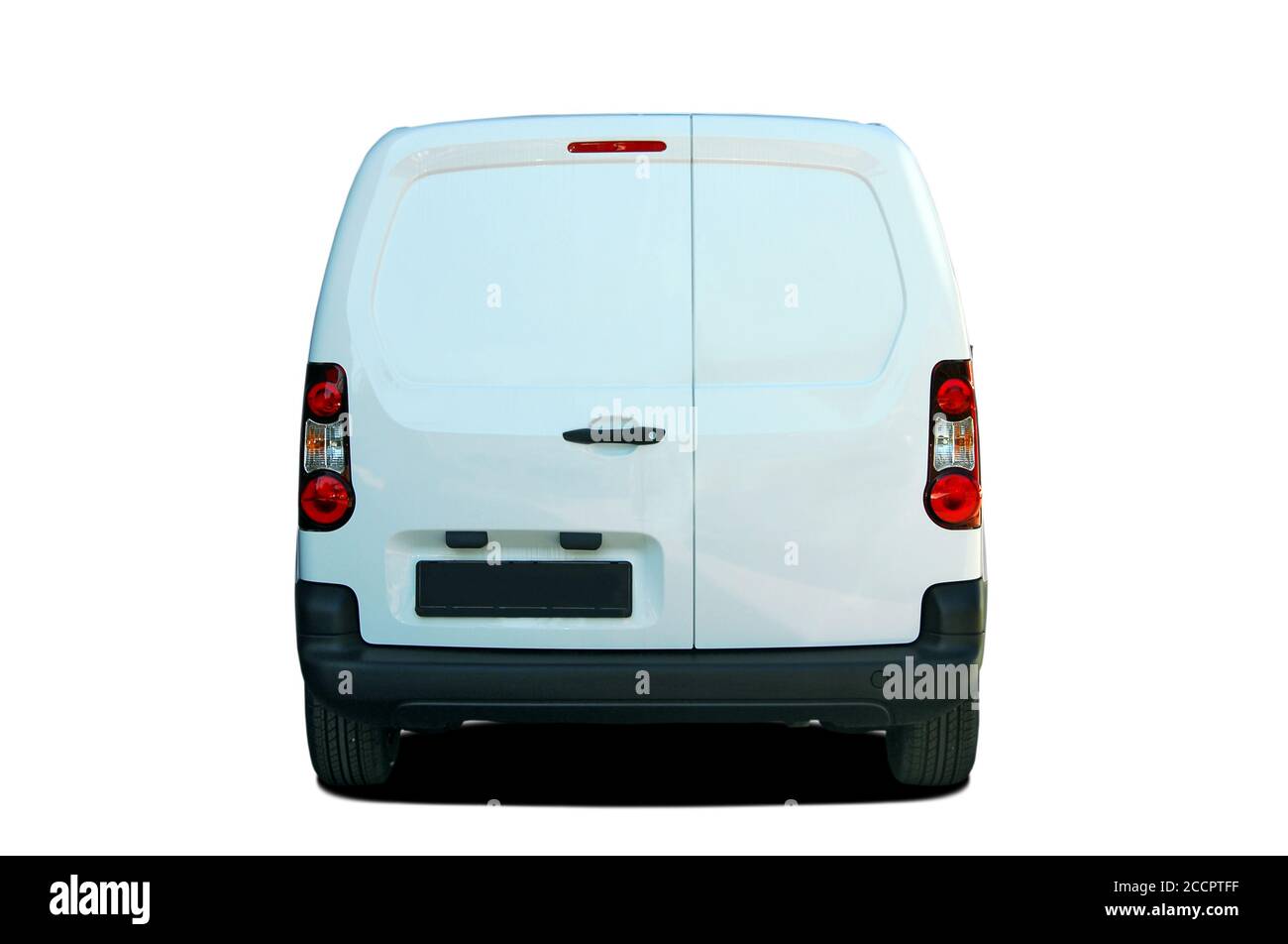 White commercial vehicle isolated on white background, rear view Stock ...