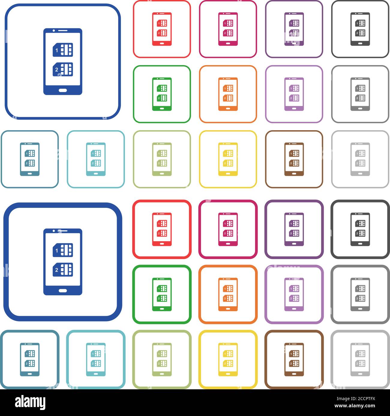 Dual Sim Mobile Color Flat Icons In Rounded Square Frames Thin And Thick Versions Included 