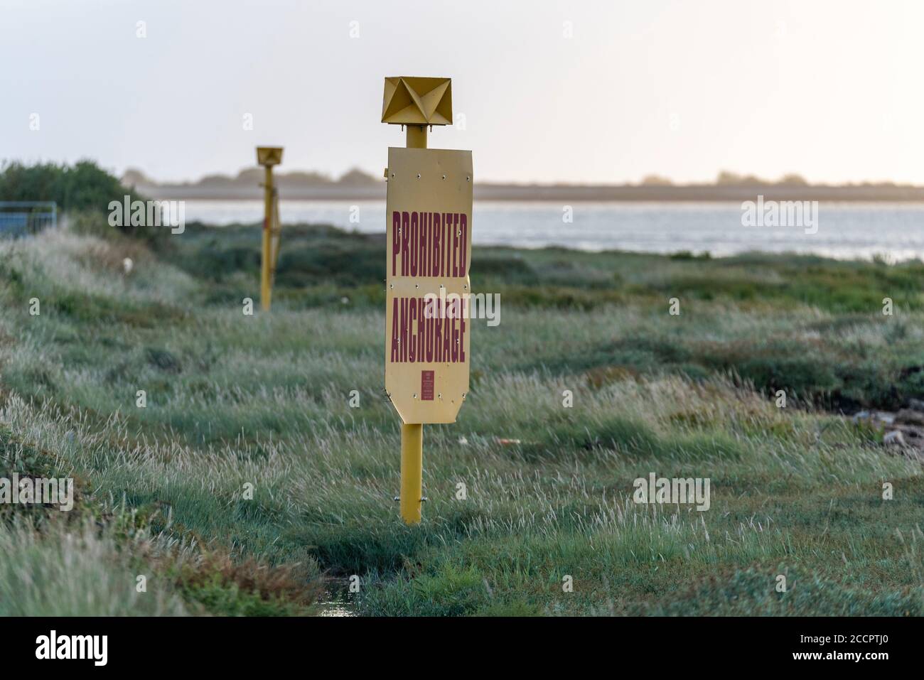 Anchorage prohibited warning sign on the riverbank of the River Thames ...