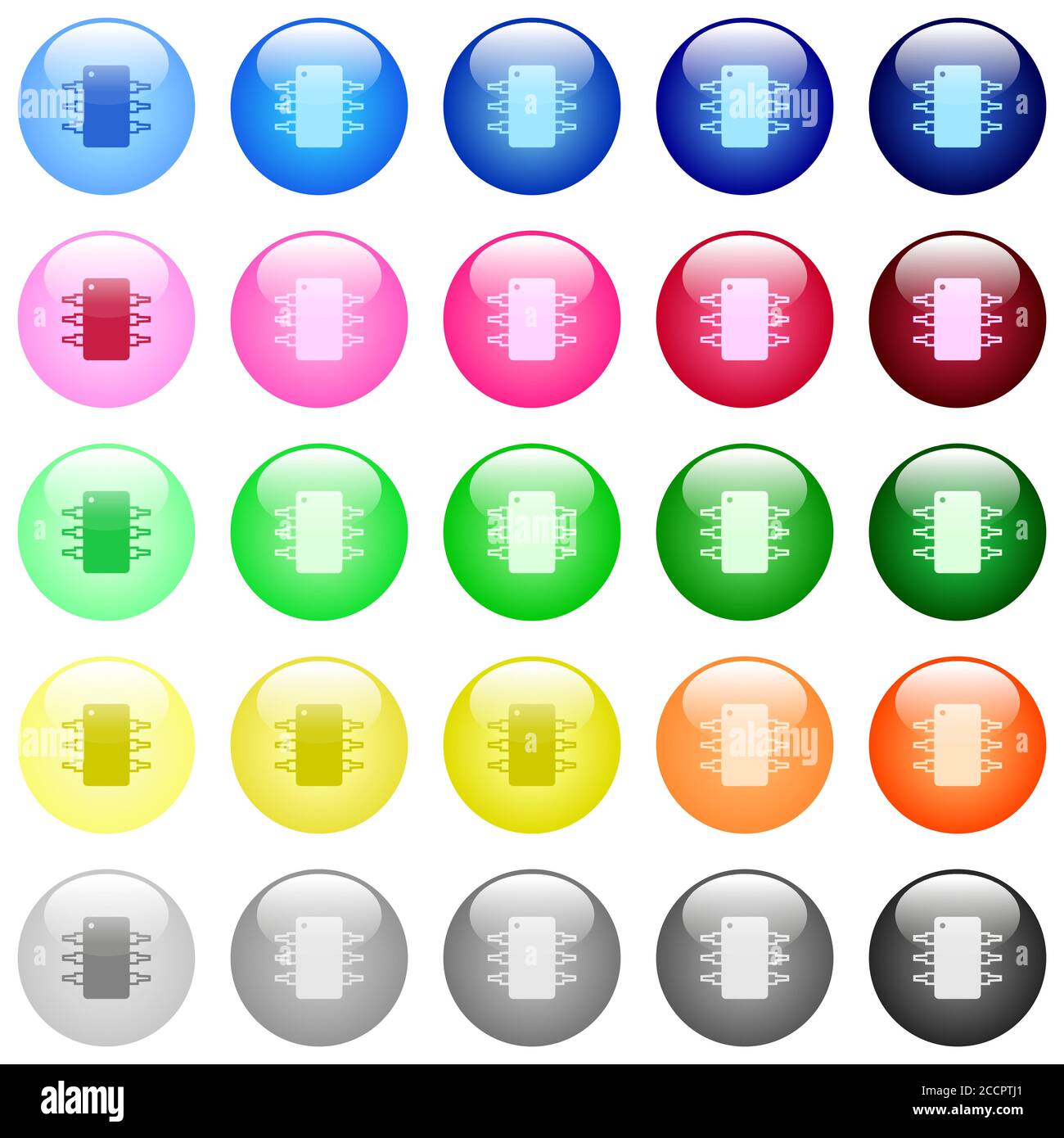 Integrated Circuit Icons In Set Of 25 Color Glossy Spherical Buttons Stock Vector Image And Art