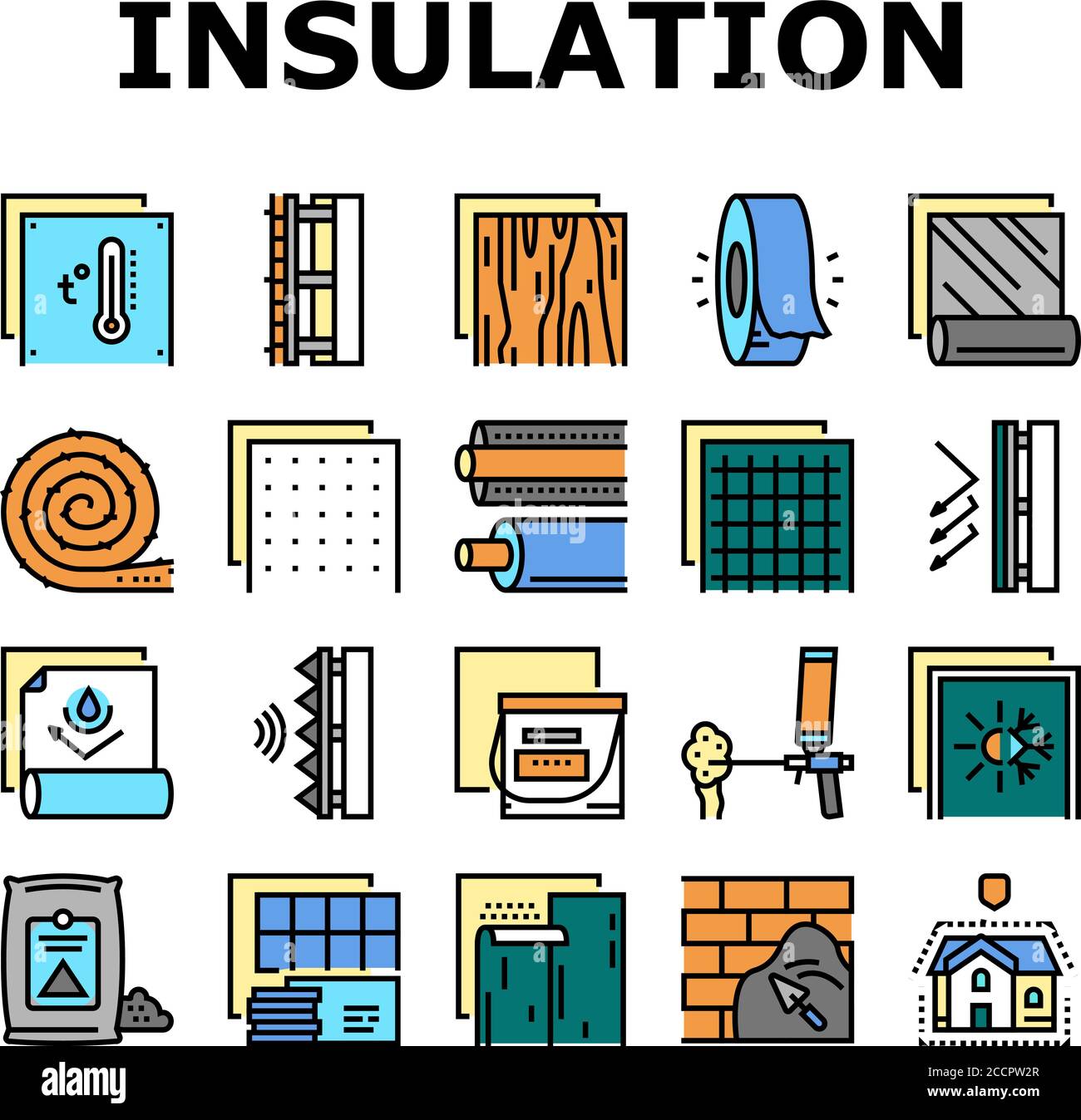 Insulation Building Collection Icons Set Vector Stock Vector Image ...