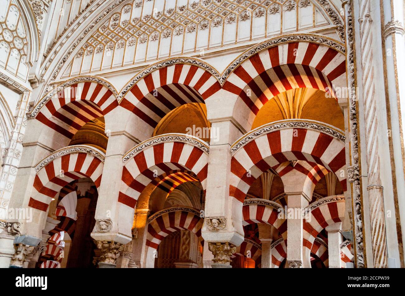 Alternating voussoirs of double arches at the Great Mosque of Cordoba ...