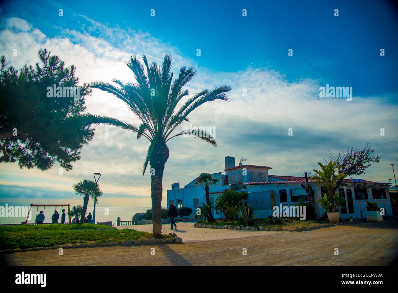 Spanish Beach Resort in Barcelona, Spain. Sitges area is known as a ...