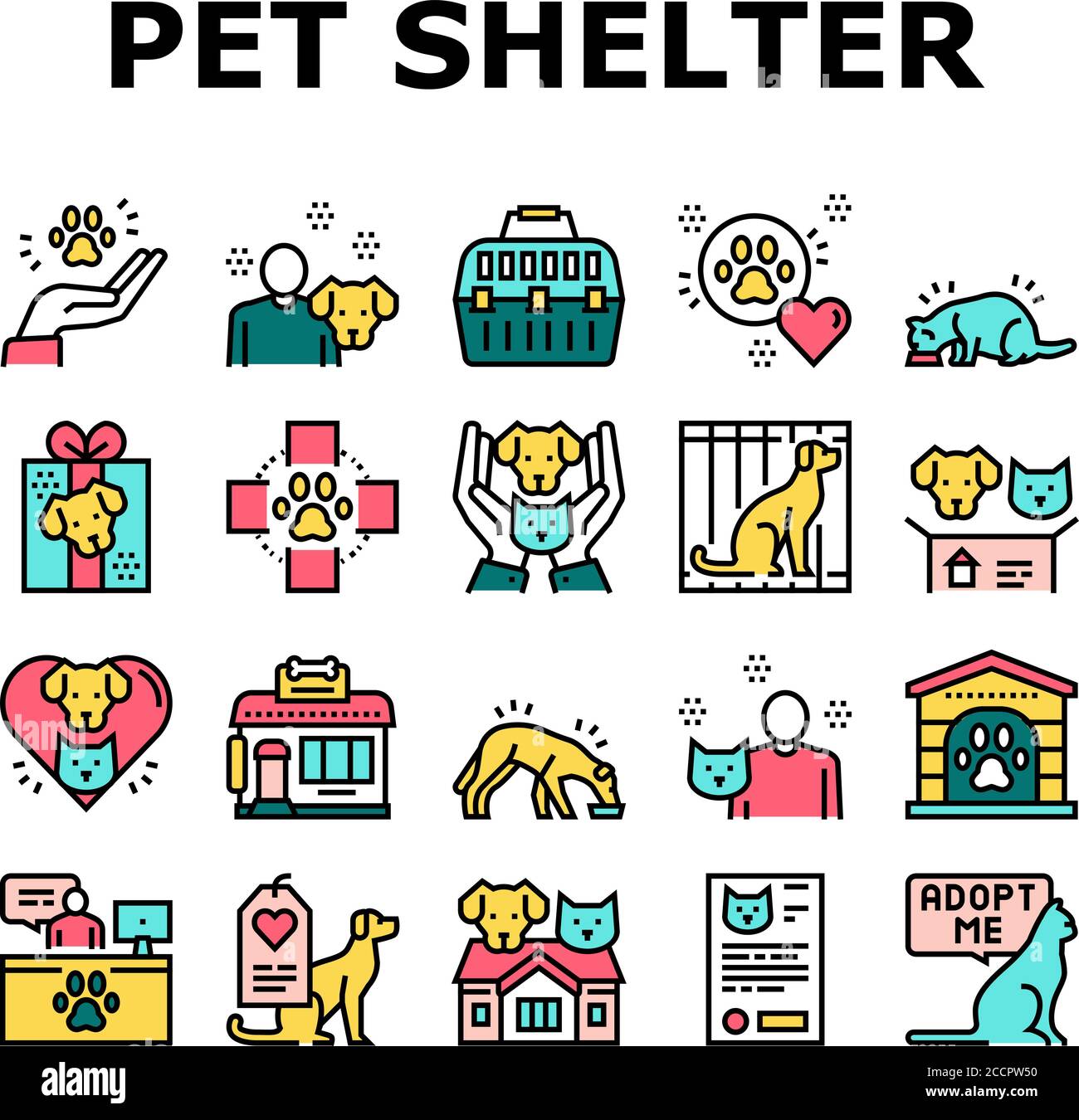 Animal Pet Shelter Collection Icons Set Vector Stock Vector Image & Art ...