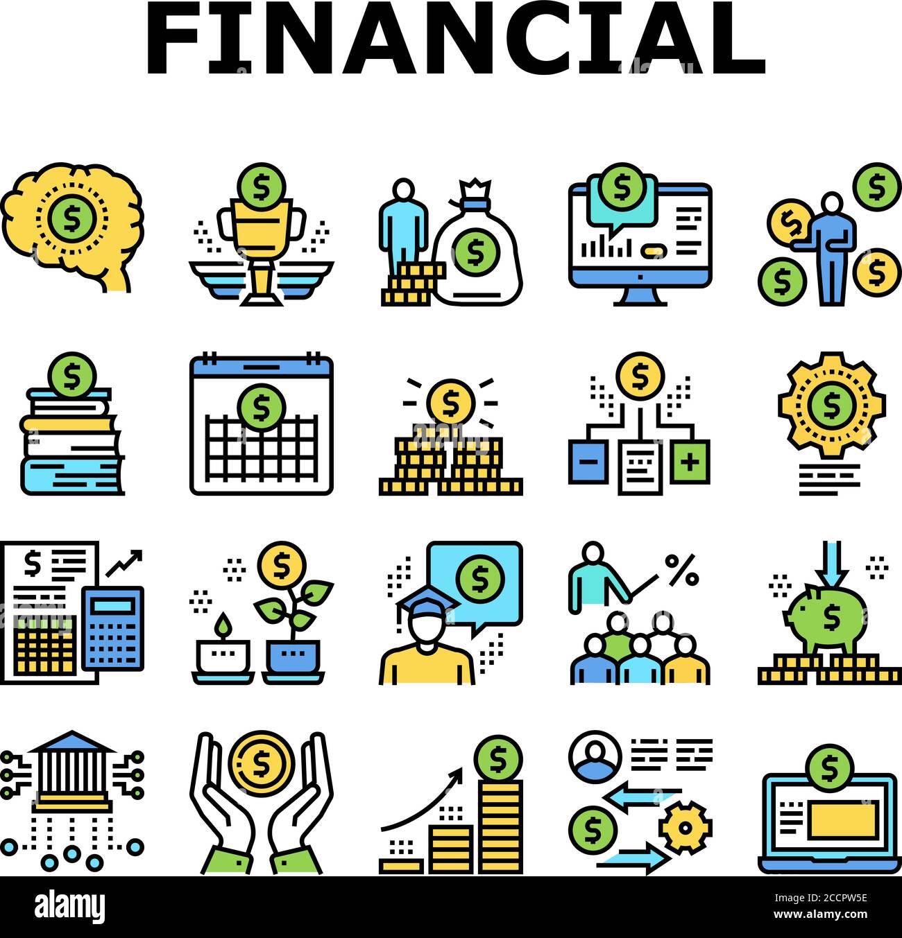 Financial Education Collection Icons Set Vector Stock Vector Image ...