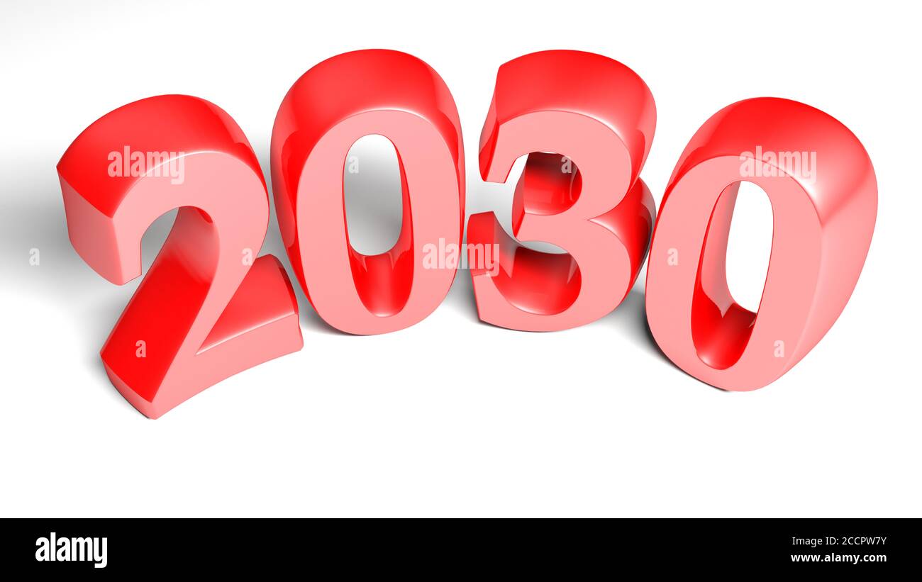 2030 red pink bent write isolated on white background - 3D rendering ...