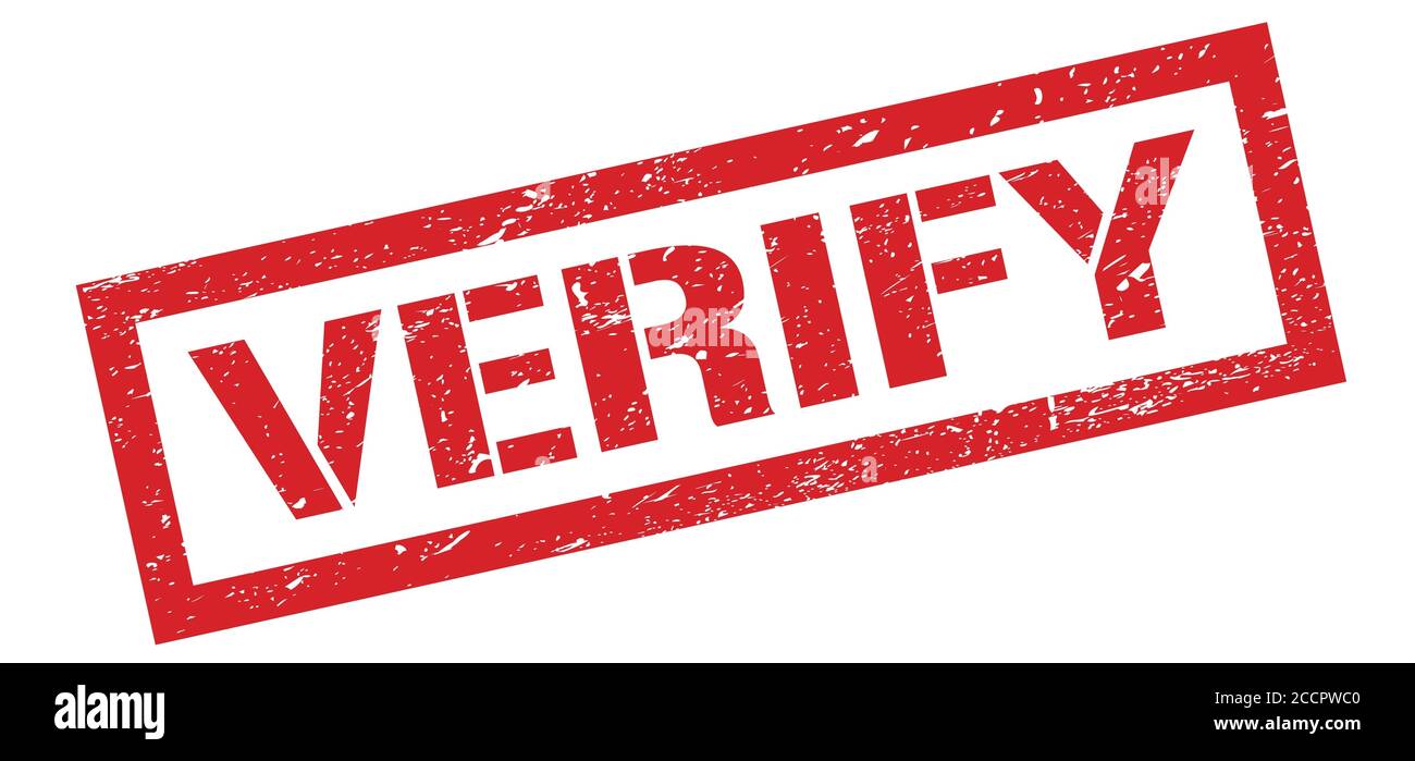 VERIFY red grungy rectangle stamp sign Stock Photo - Alamy
