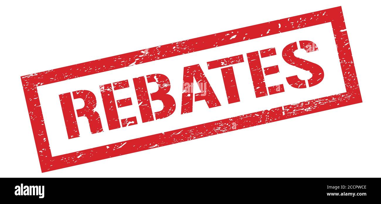 REBATES red grungy rectangle stamp sign Stock Photo - Alamy
