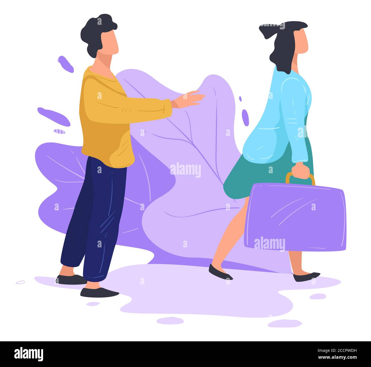 Wife leaving husband alone, breakup and separation vector Stock Vector ...