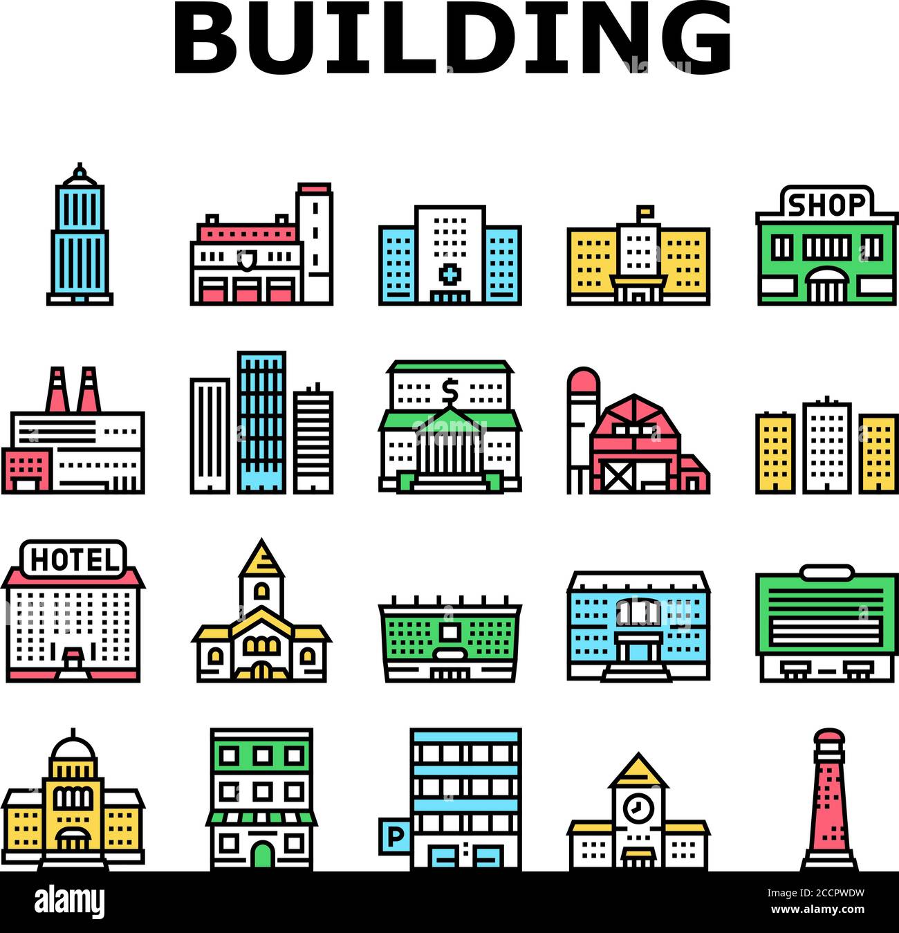 Building Architecture Collection Icons Set Vector Stock Vector Image ...