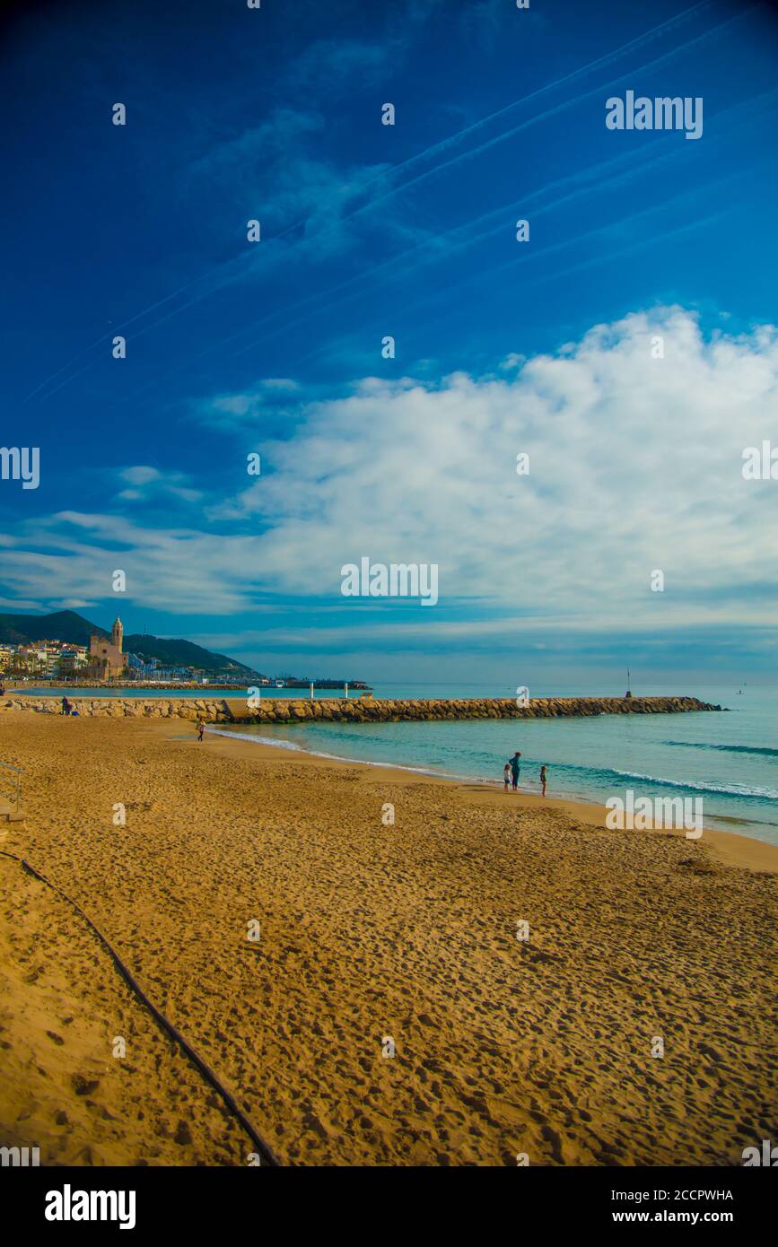 Spanish Beach Resort in Barcelona, Spain. Sitges area is known as a ...