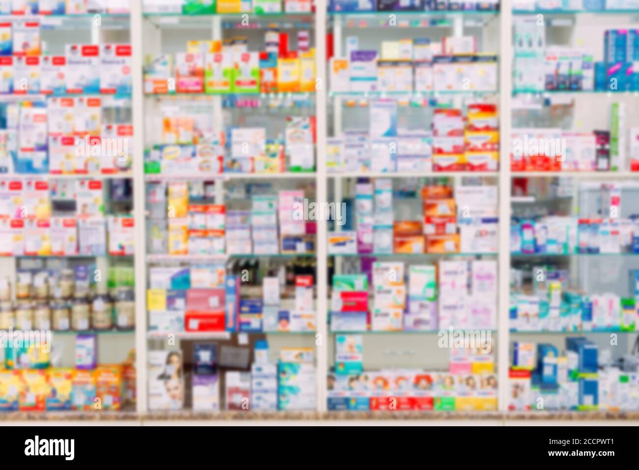 counter store table pharmacy background shelf blurred blur focus drug ...