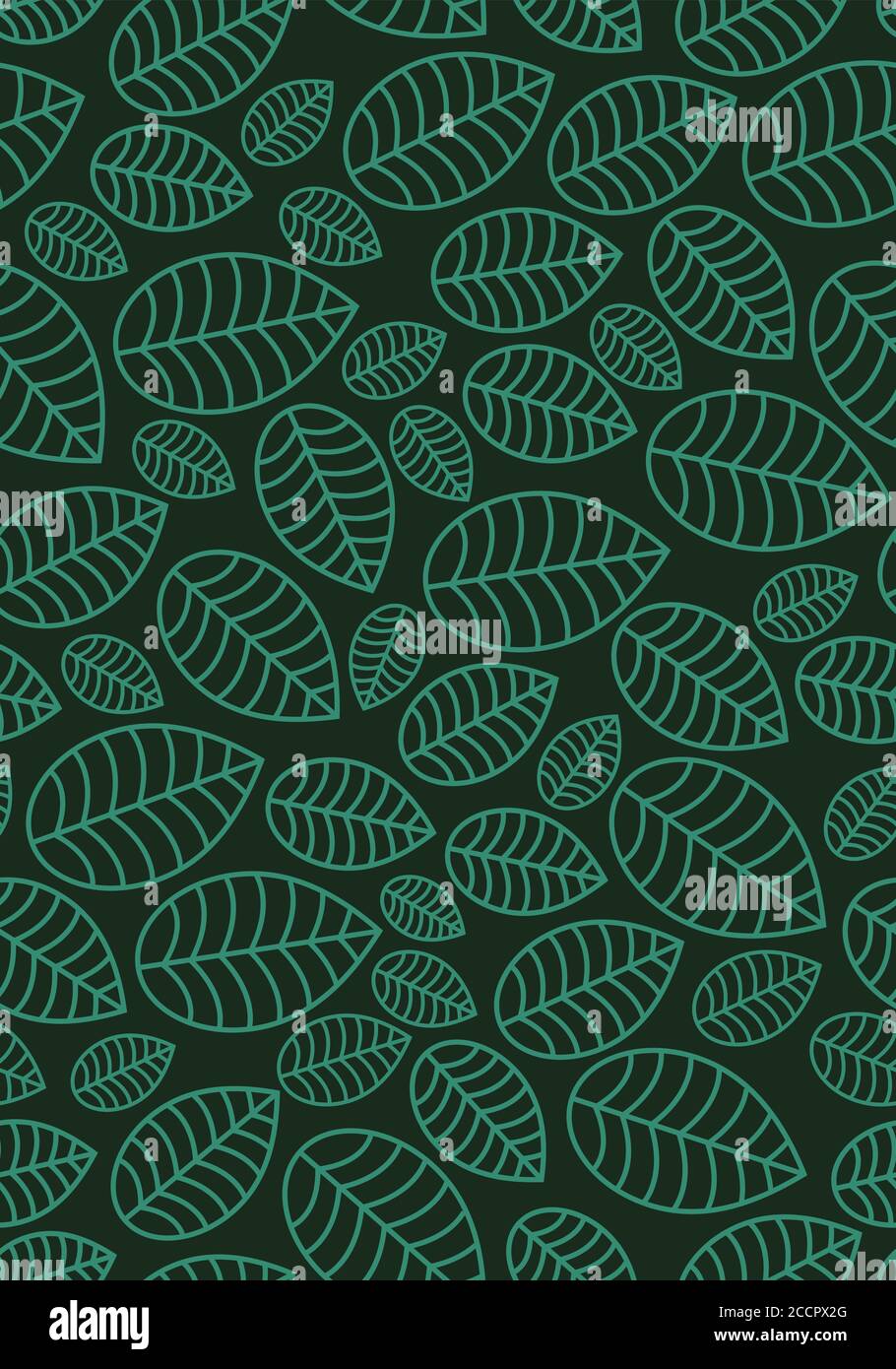 Seamless linear leaves pattern. Vertical plant green leaf ornament. For ...