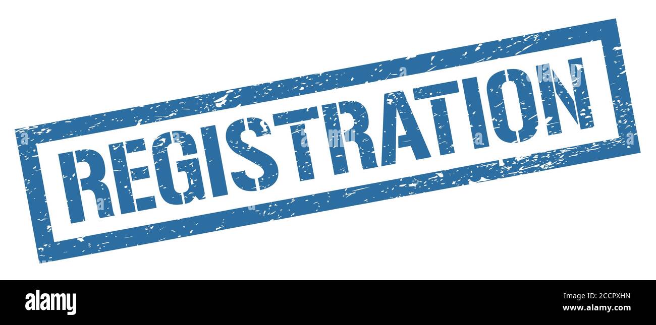 REGISTRATION blue grungy rectangle stamp sign Stock Photo - Alamy